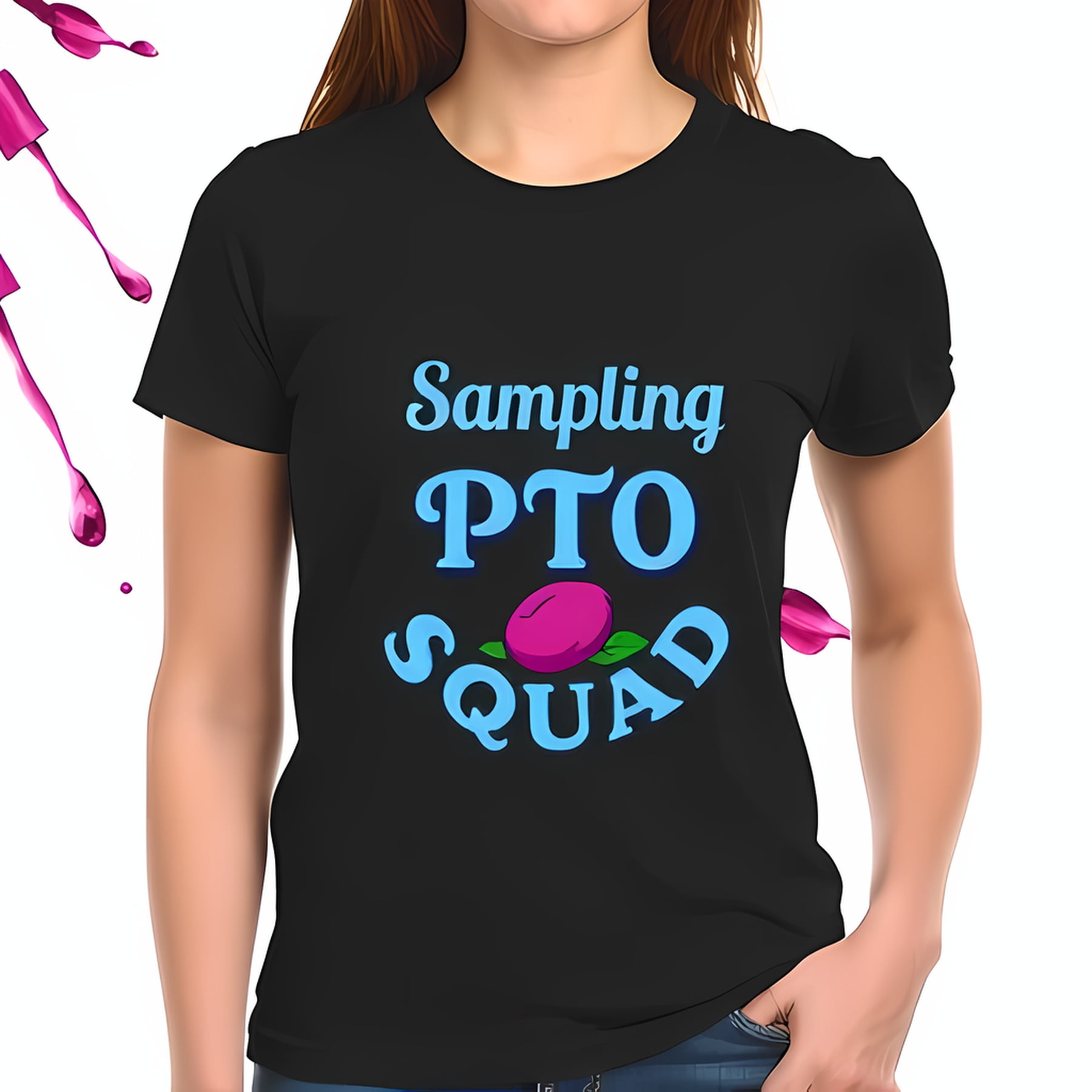 Sampling PTO Squad T-Shirt - Fun Black Tee with Cartoon Fruit Design ...