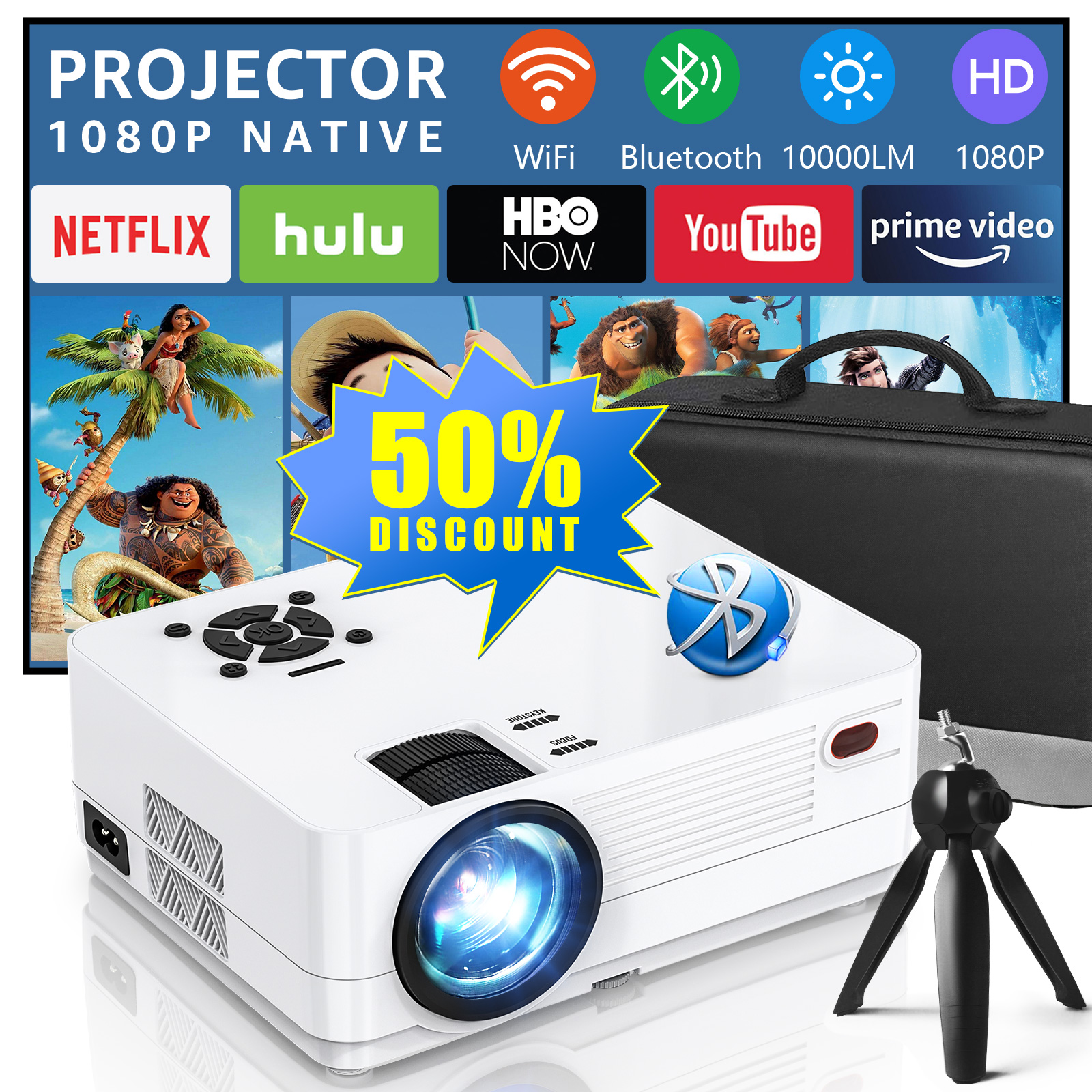 HP CC200 FHD LCD LED Projector with Roku Express Streaming Player and ...