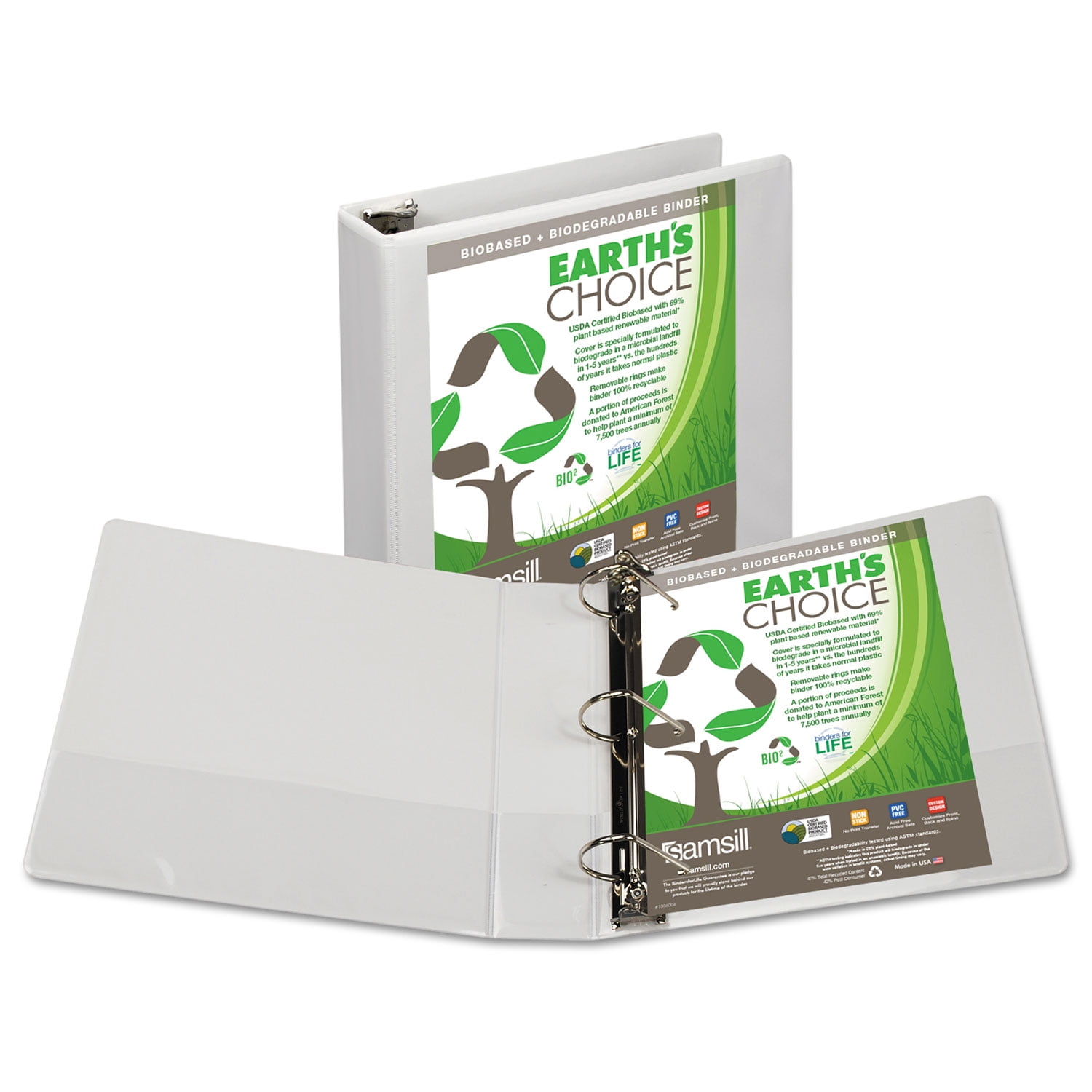 Samsill Biobased + Biodegradable D-Ring View Binder 2" Cap White 16967 ...