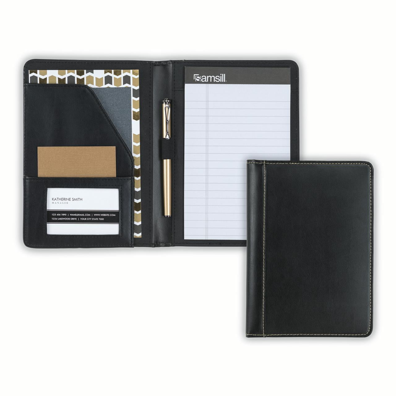 Samsill Contrast Stitch Leather Junior Padfolio, 5"x8" Black - Walmart.com