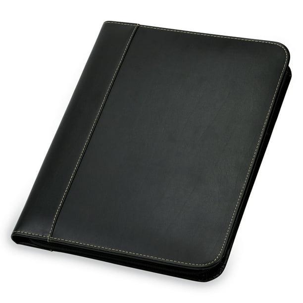 Samsill Contrast Stitch Leather Zipper Padfolio, 8.5"x11" Writing Pad ...