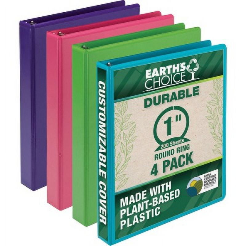 Samsill Durable View Binder, 1" Binder Cap, Asstd, 4/PK (SAMMS48639 ...