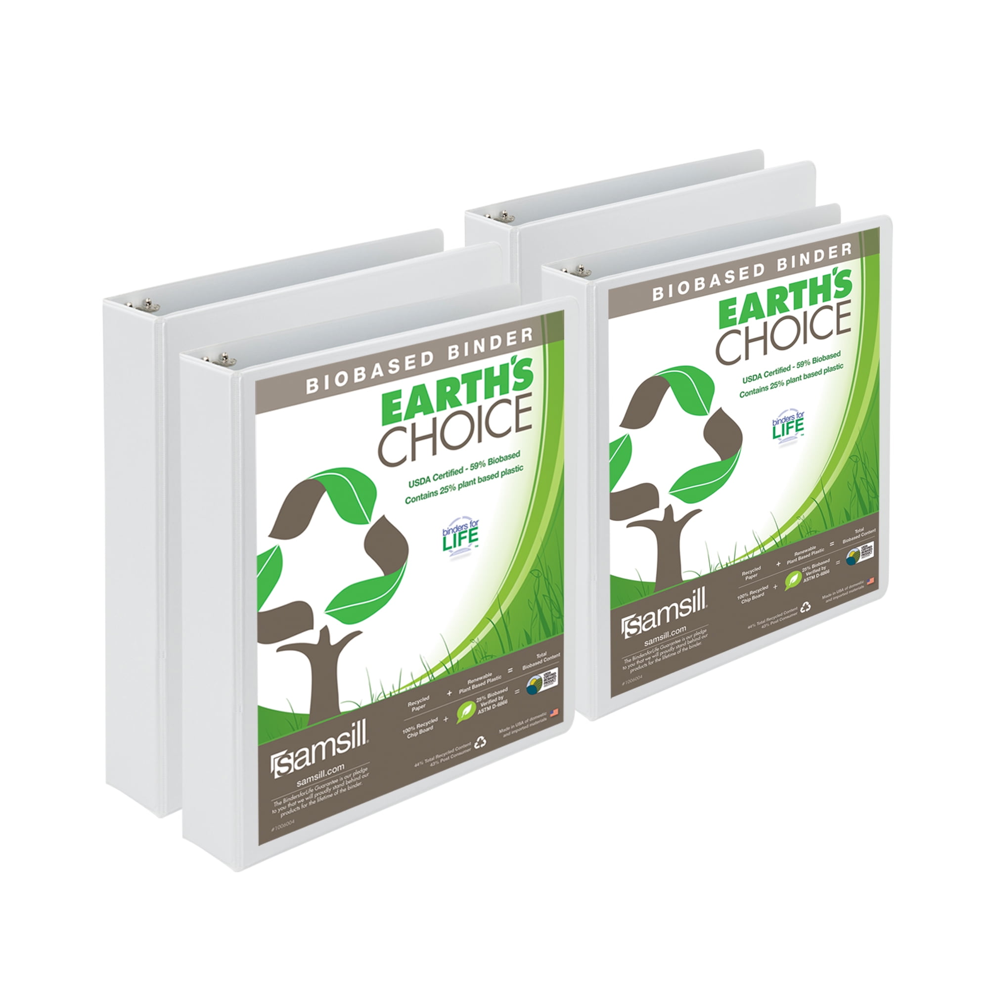 Samsill Earth's Choice Biobased 1.5" Round Ring View Binders, White, 4 ...