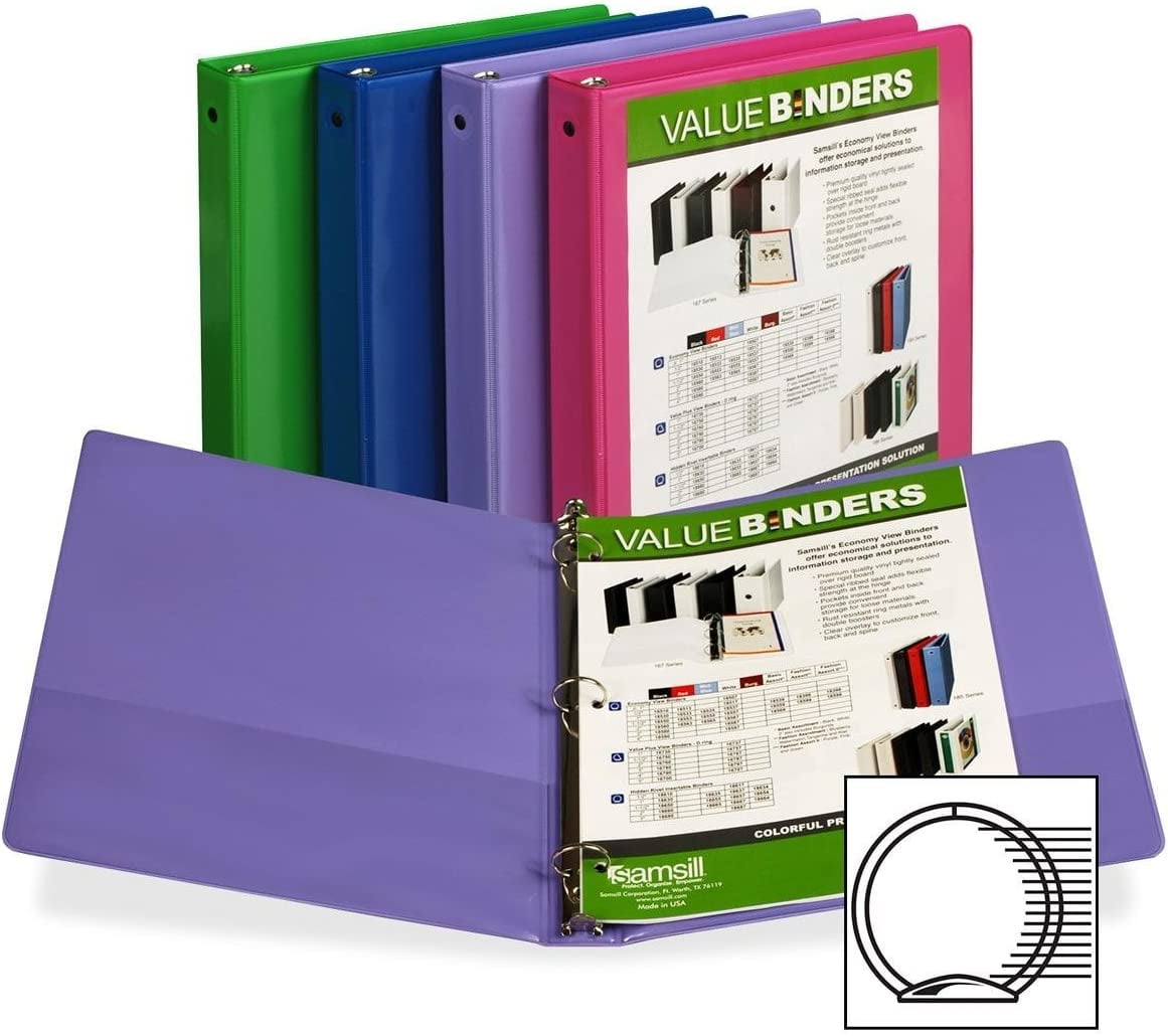 Samsill Economy 2-Pocket Round Ring View Binders (SAM18399), 1-Inch ...