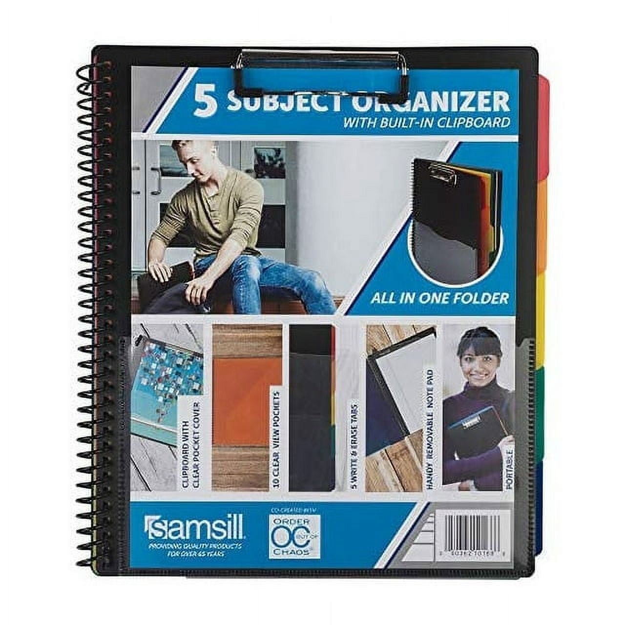 Samsill 5 Subject Organizer with Clipboard, Notepad, Notebook Tabs, 5 ...
