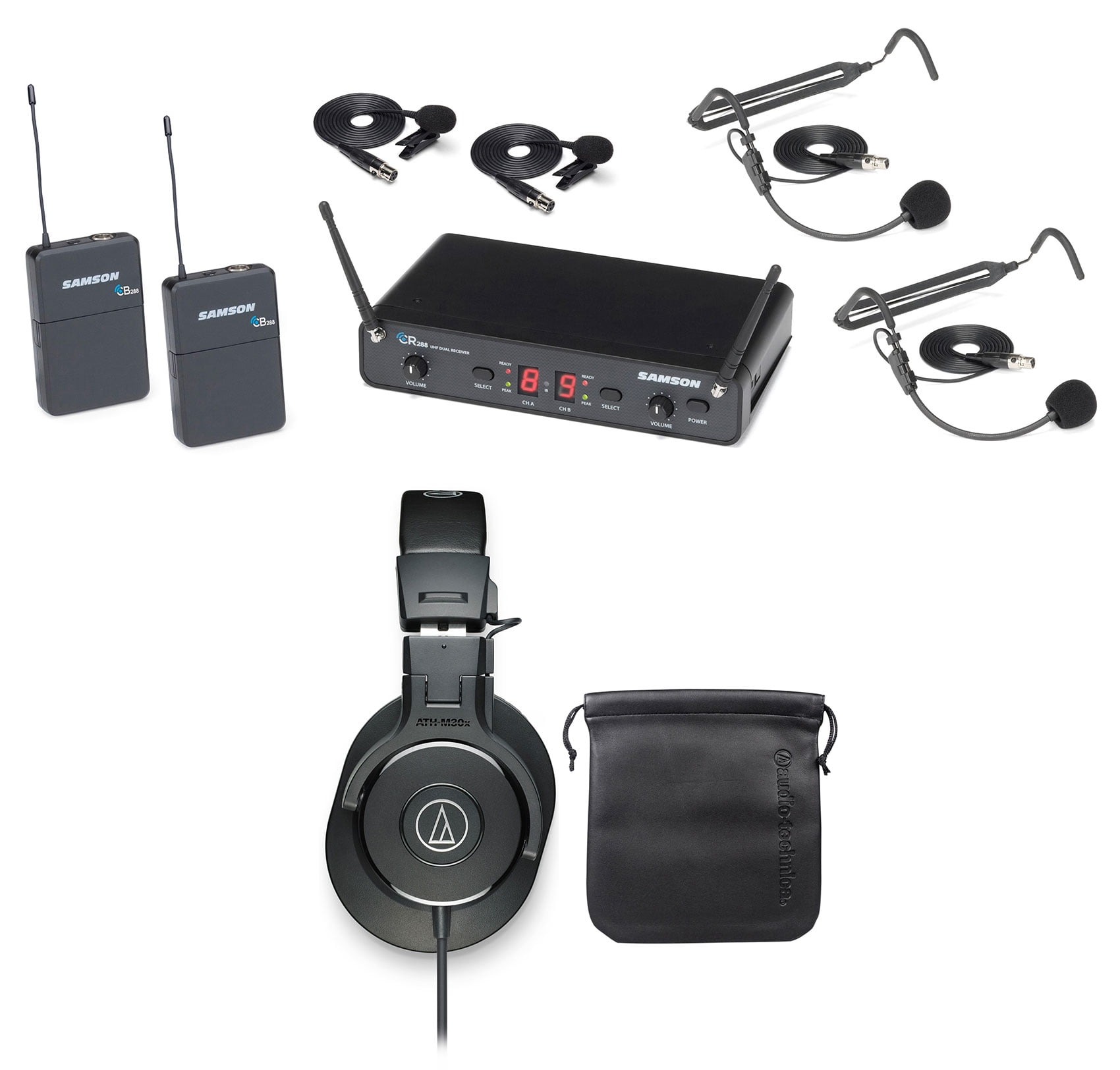 Samson Concert 288 Presentation Headset+Lav Mics+Audio Technica ATH ...