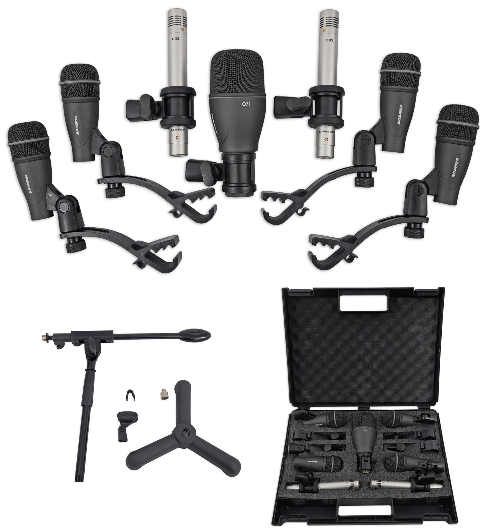 Samson DK707 Drum Microphone Kit-1) Q71 Kick+4) Q72 Snare/Tom+2) C02 ...
