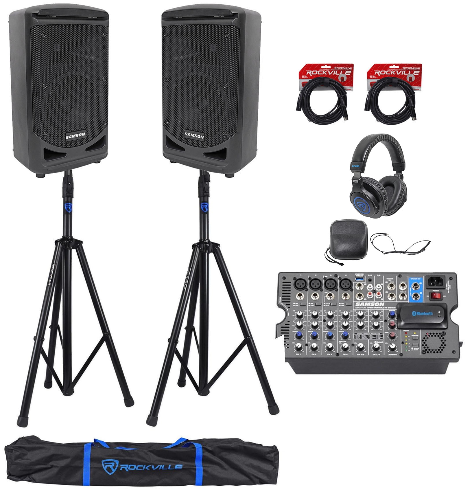 Samson Expedition XP800 800w Portable 8" PA DJ Speakers+Mixer+Stands ...
