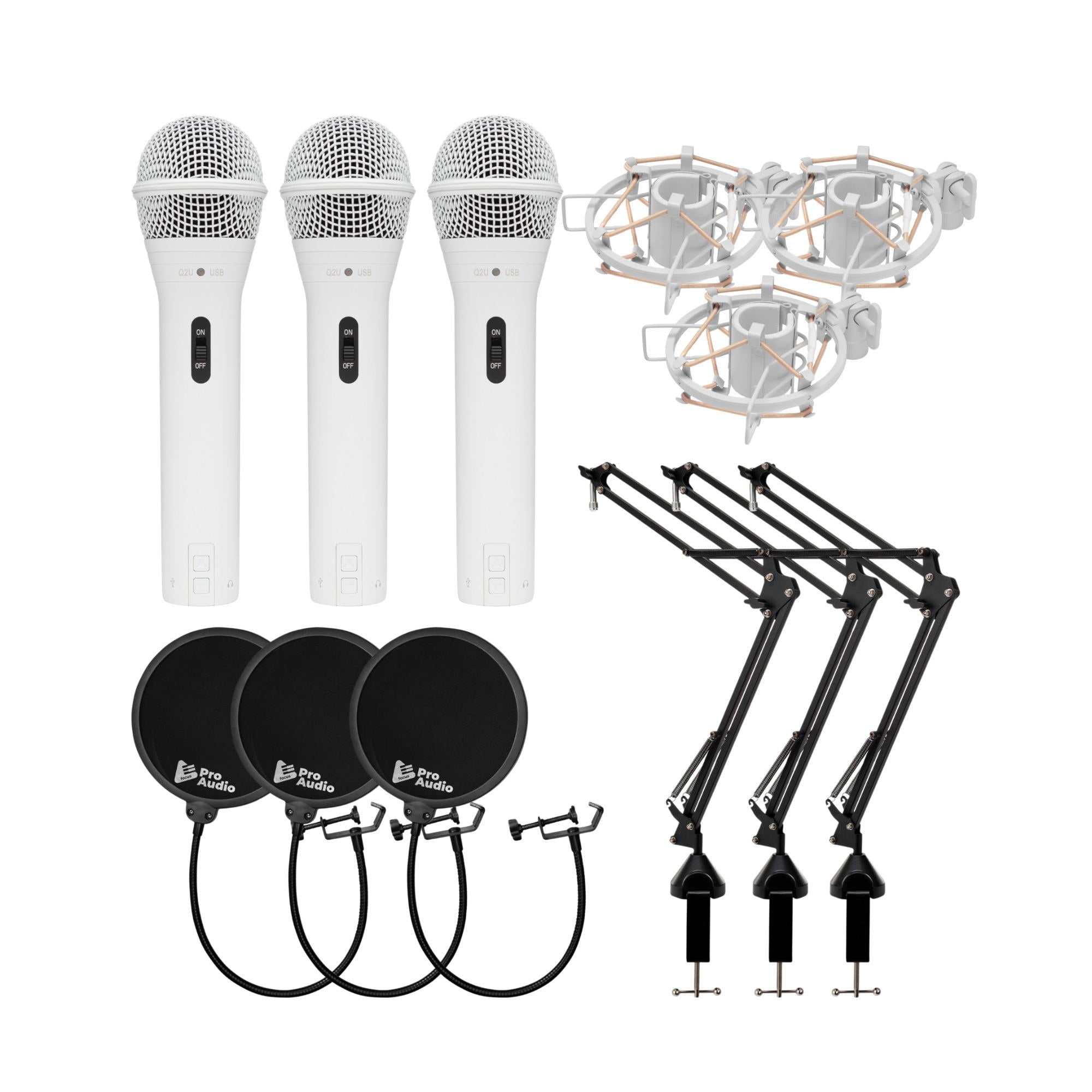Samson Q2U Dynamic USB Microphone (White, 3-pack) Bundle with 3 x ...