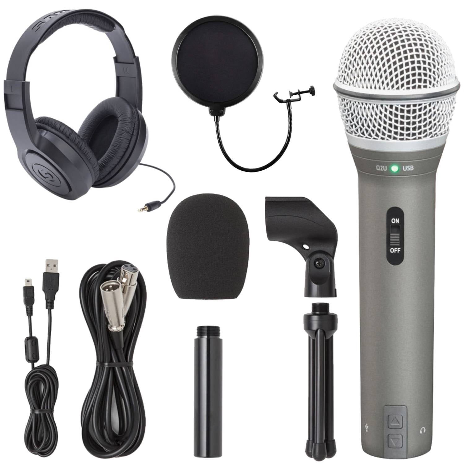 Samson Q2U Podcasting Pack: USB/XLR Mic, SR350 Headphones, Pop Filter ...