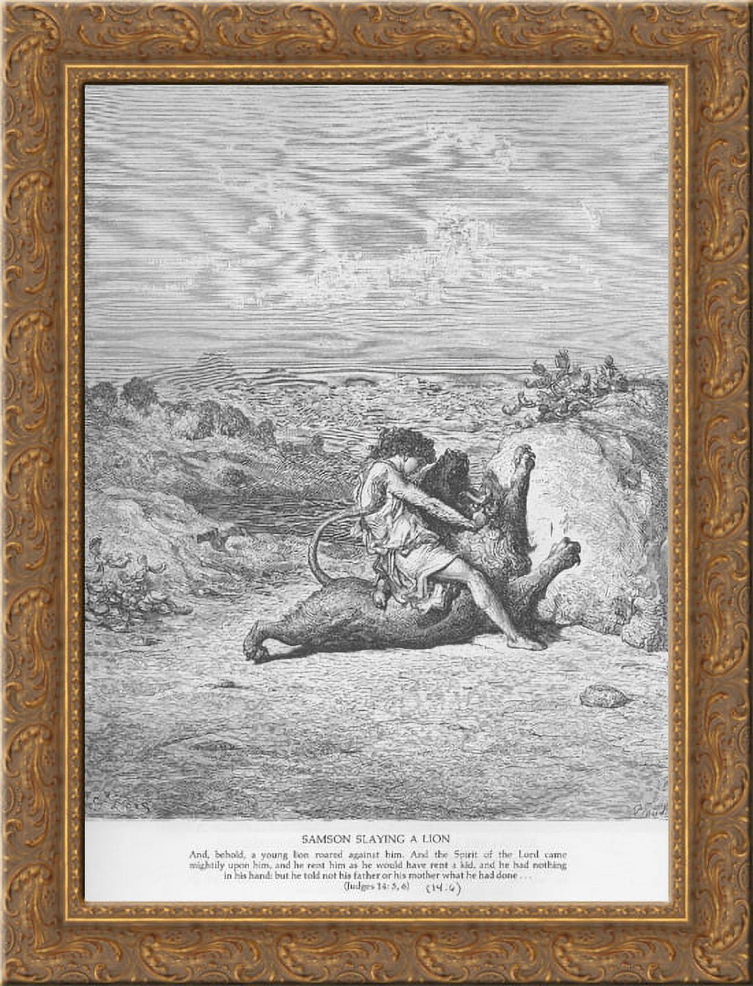 Samson Slays a Lion 24x18 Gold Ornate Wood Framed Canvas Art by Gustave ...