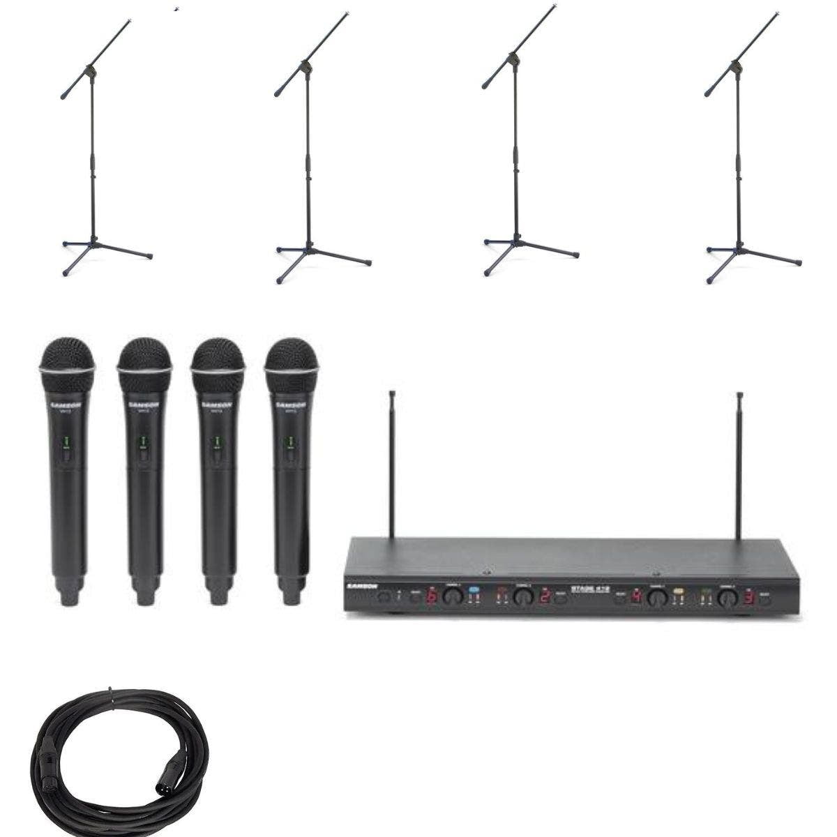 Samson Stage 412 Four Microphone Wireless System with 4 Mic Stands ...