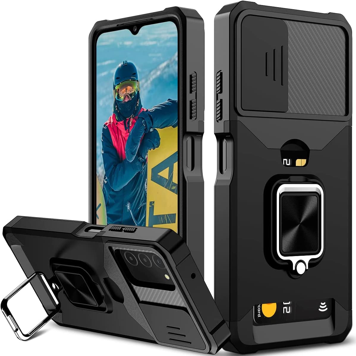 for Samsung A03S Case with Sliding Camera Cover Heavy Duty Protective ...