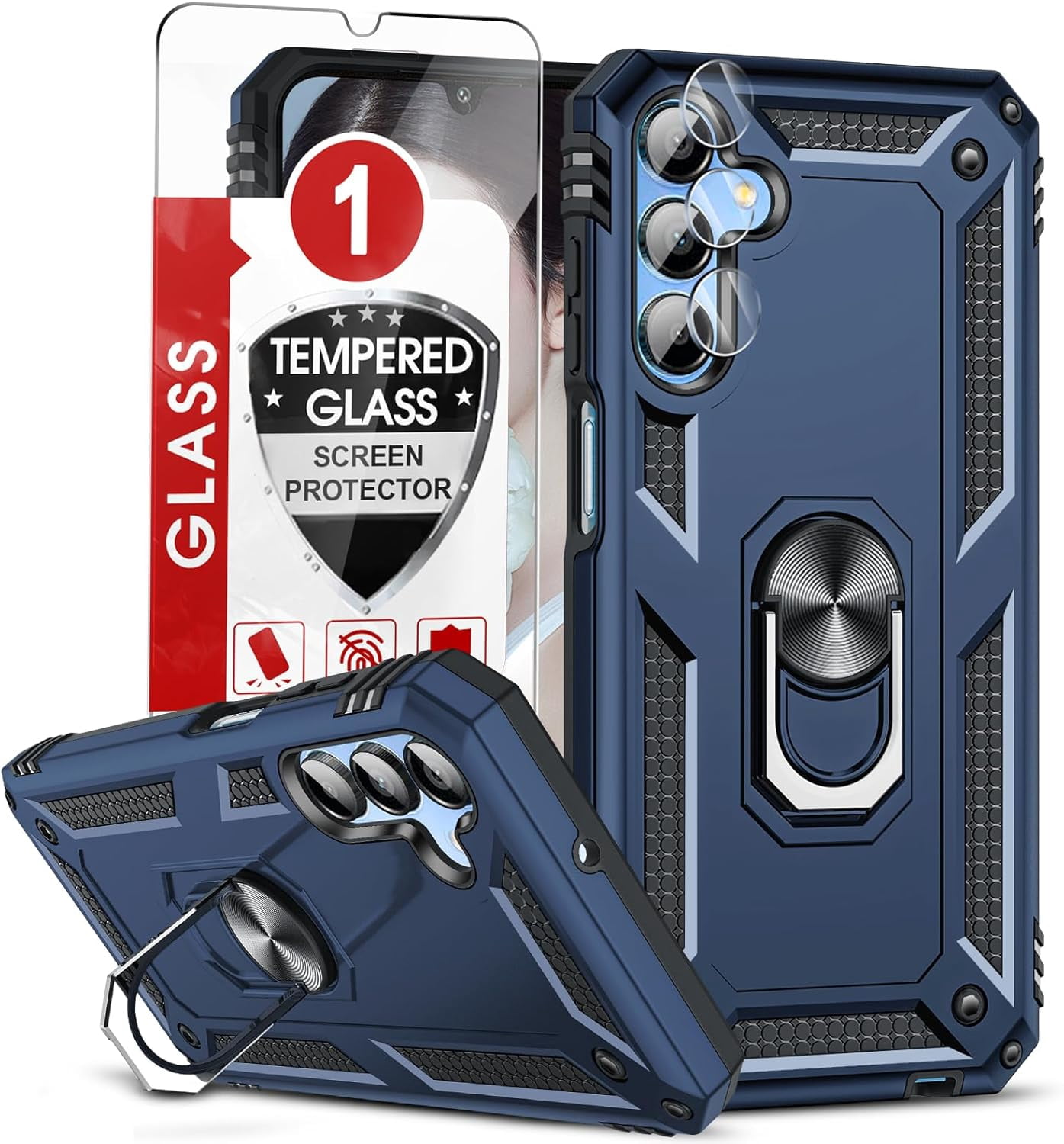 for Samsung-A15-5G-Case with Stand, Galaxy A15 Phone Case with Tempered ...