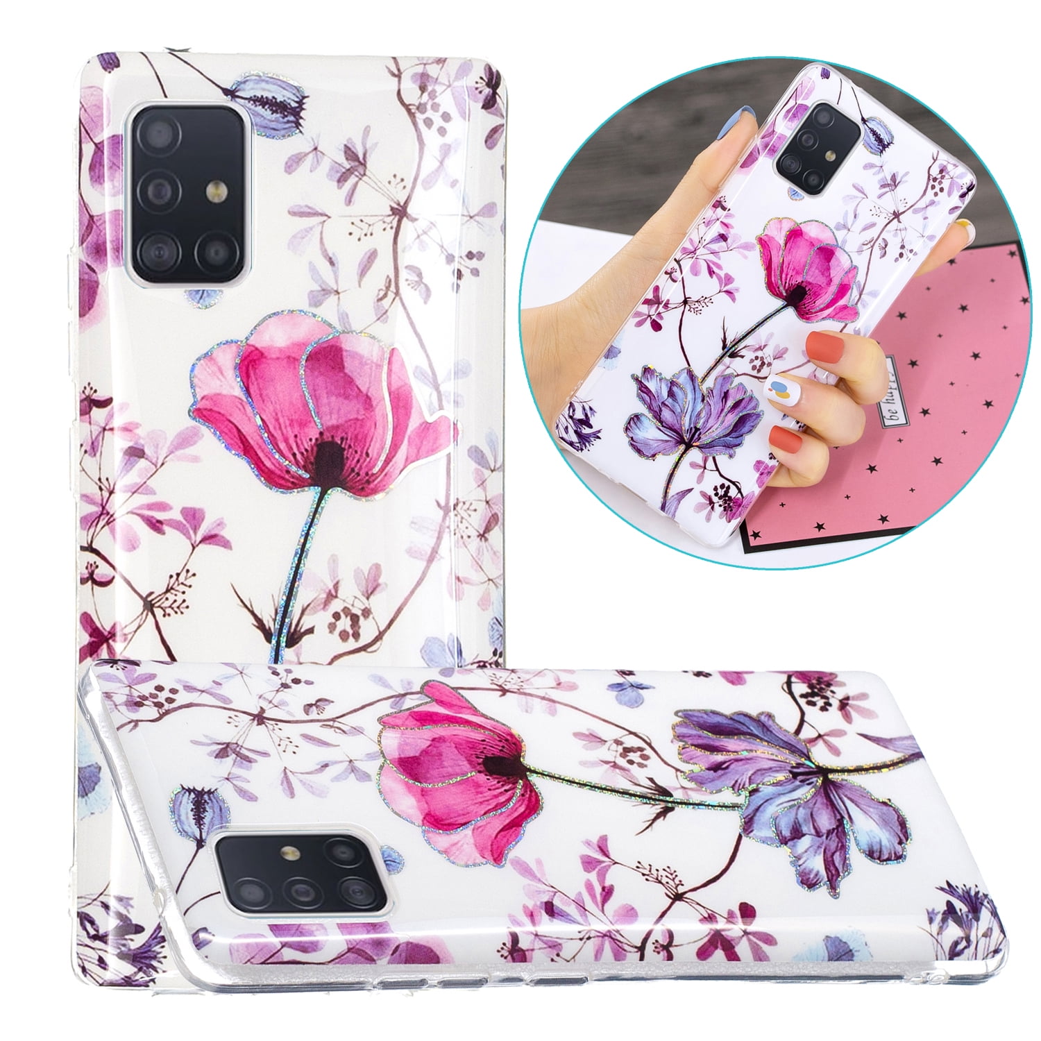 Samsung A51 Case 5G, Cute Flowers Design Plating Raised Corners Bumper ...