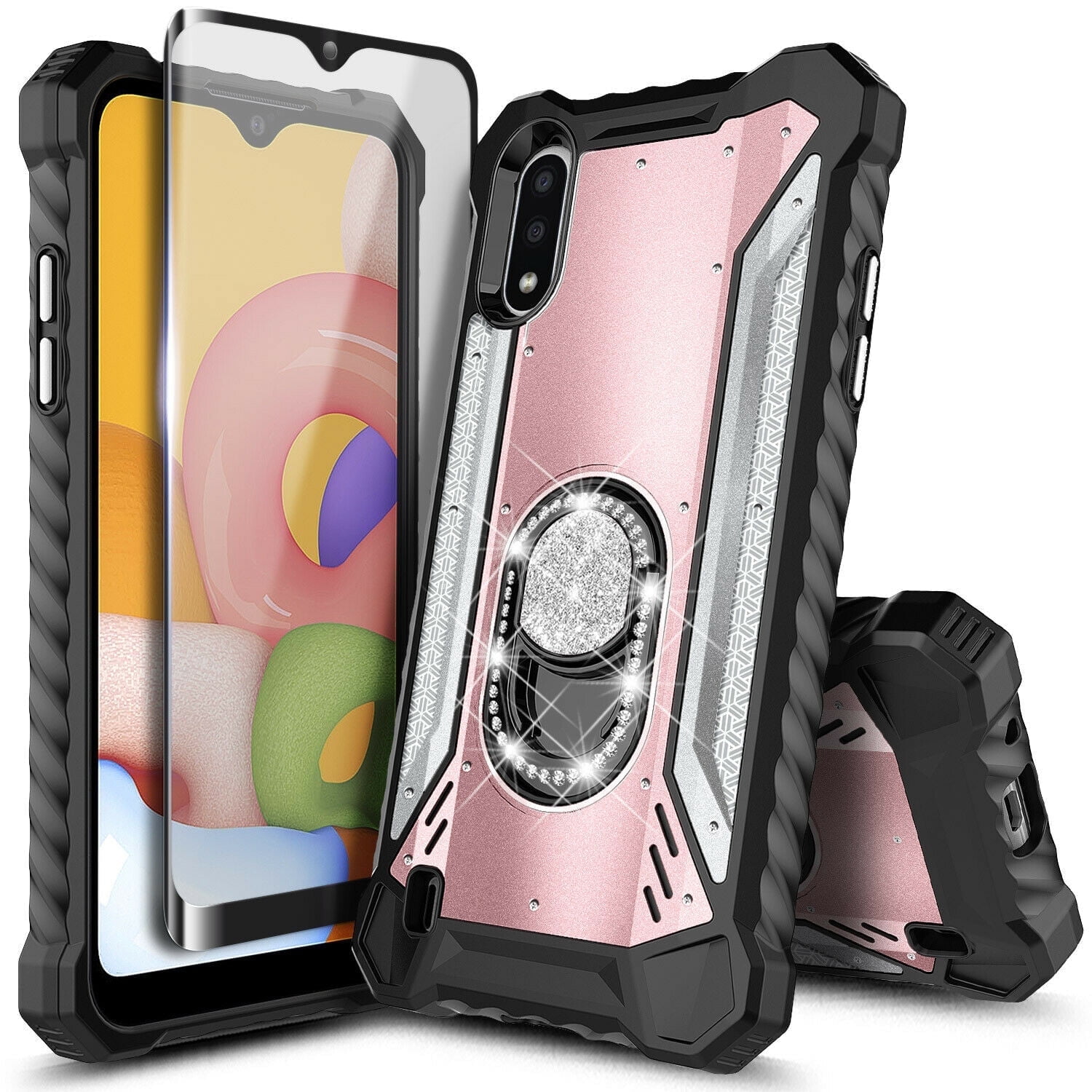For Samsung Galaxy A01 Case with Tempered Glass Screen Protector (Full ...