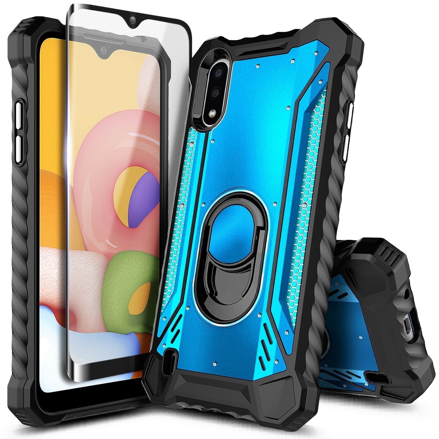 For Samsung Galaxy A01 Case, with Tempered Glass Screen Protector (Full ...