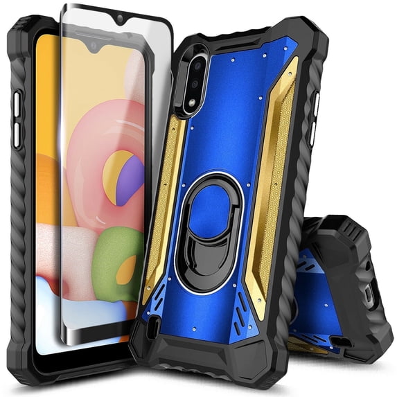 For Samsung Galaxy A01 Case, with Tempered Glass Screen Protector (Full ...