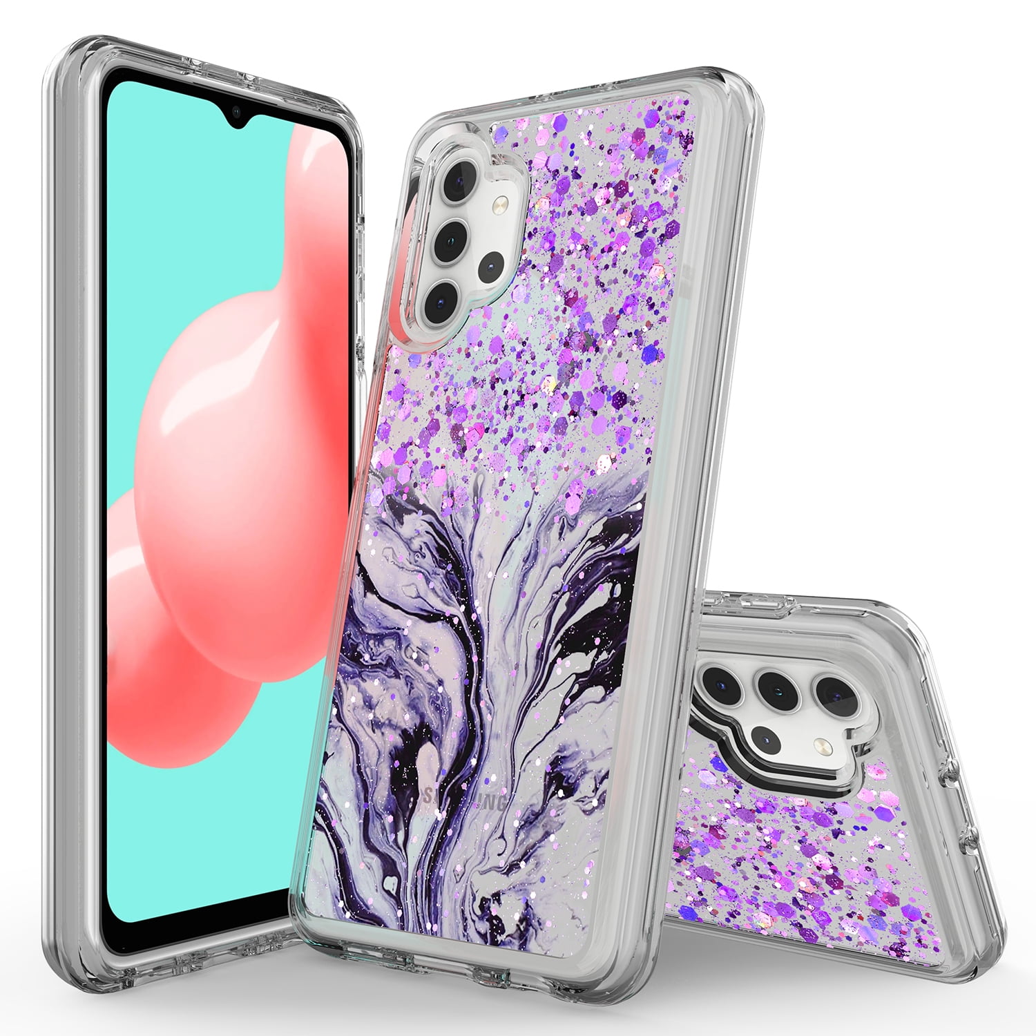 Samsung Galaxy A02S Phone Case, Rosebono Hybrid Bling Glitter Sparkle Epoxy Graphic Marble ...