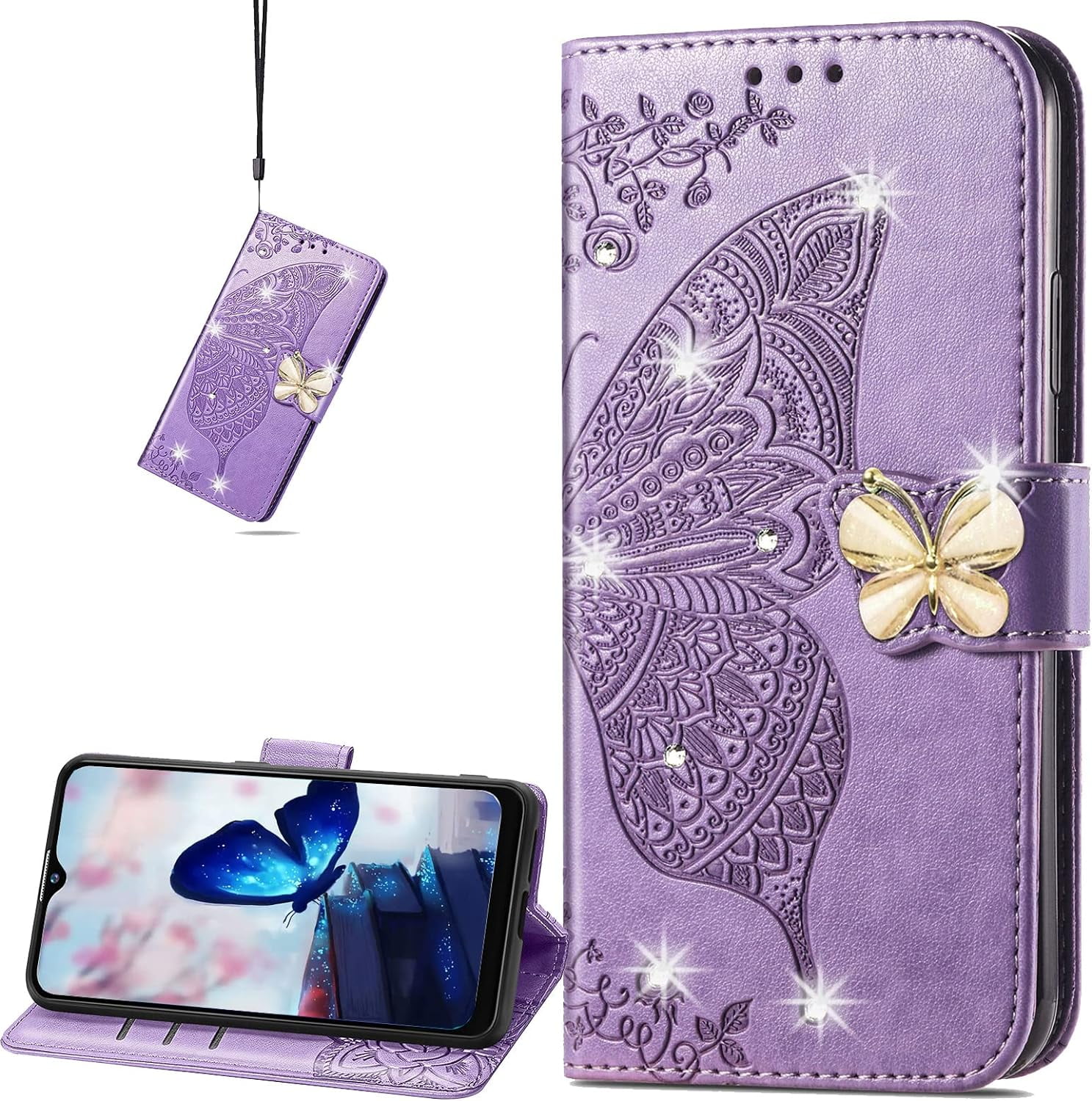 for Samsung Galaxy A04E Wallet Case for Women Girls, Shiny Butterfly ...