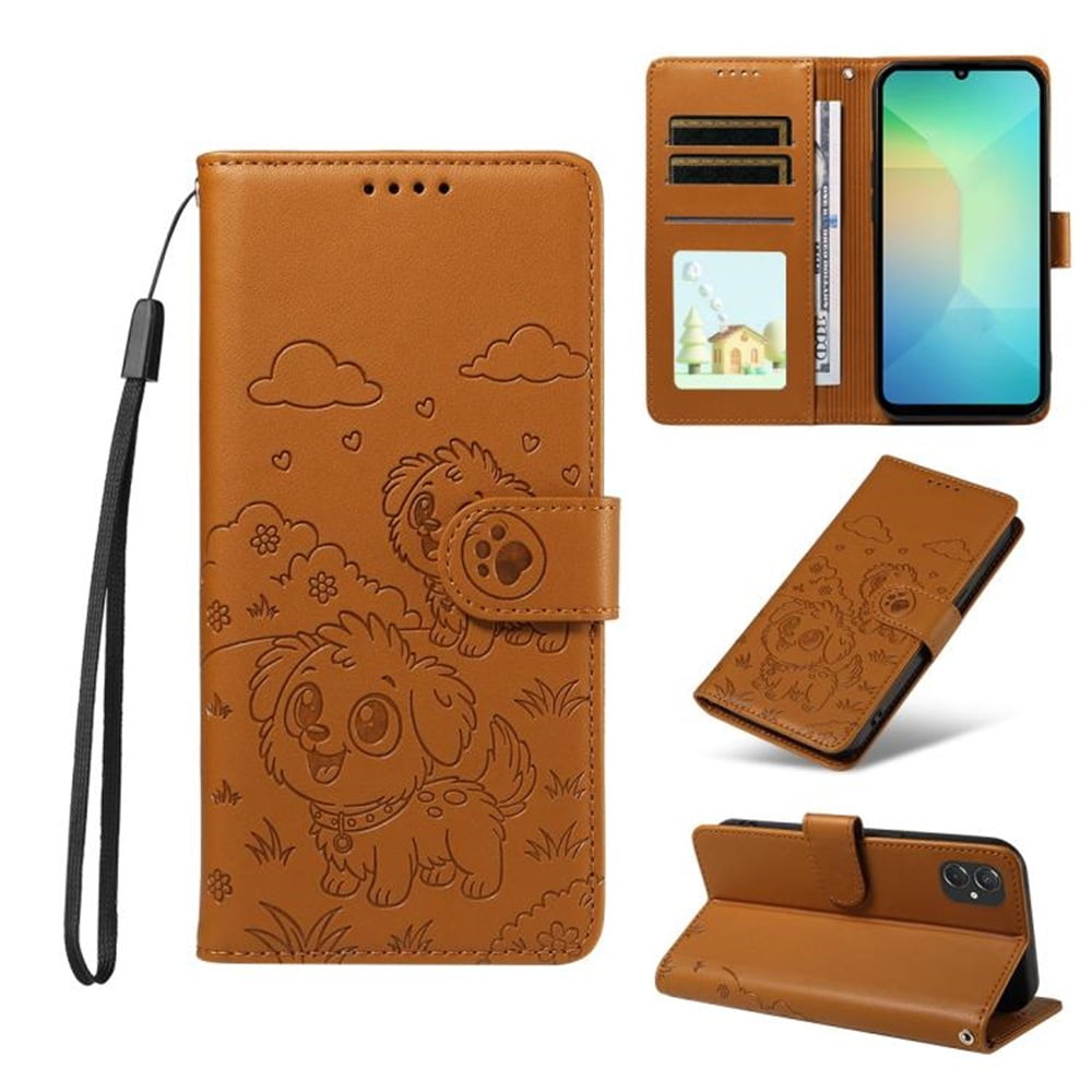 For Samsung Galaxy A06 4G Litter Dog Embossing Leather Phone Case with ...