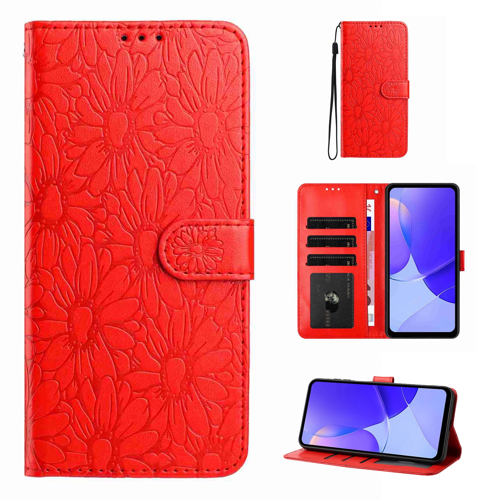 for Samsung Galaxy A07 Floral Embossed Wallet Case, Rugged PU Leather ...