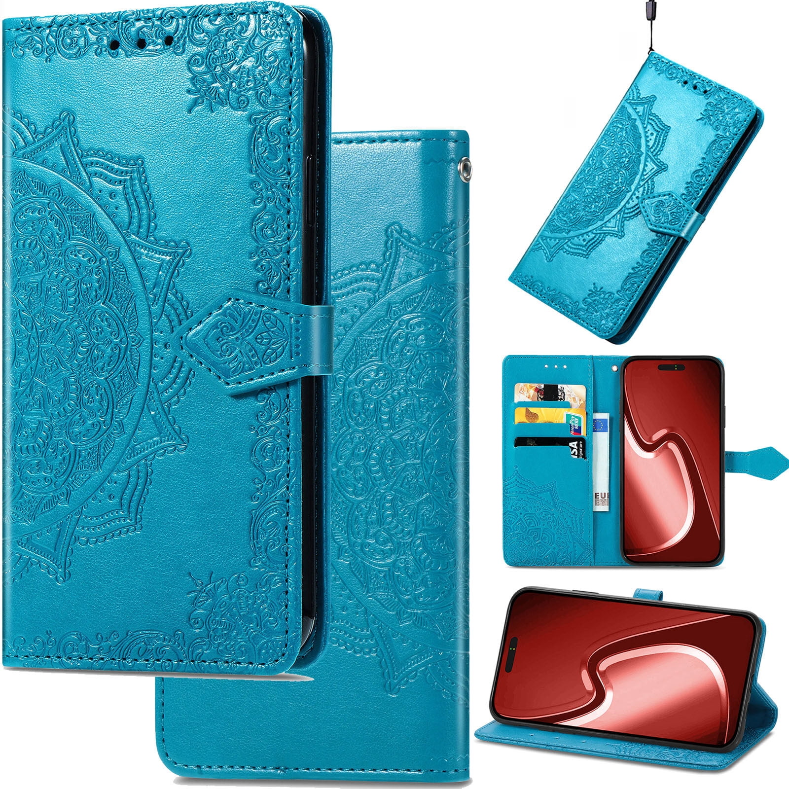 for Samsung Galaxy A12 Leather Phone Case, 3D Carved Relief Flower Lace ...
