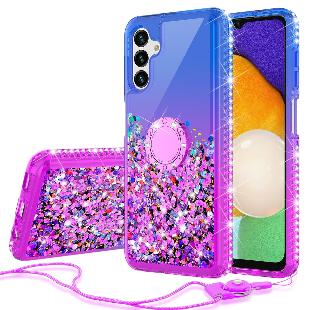 Samsung Galaxy A13 5G Case Ring Kickstand Liquid Quicksand Glitter Cute Phone Case Clear Bling ...