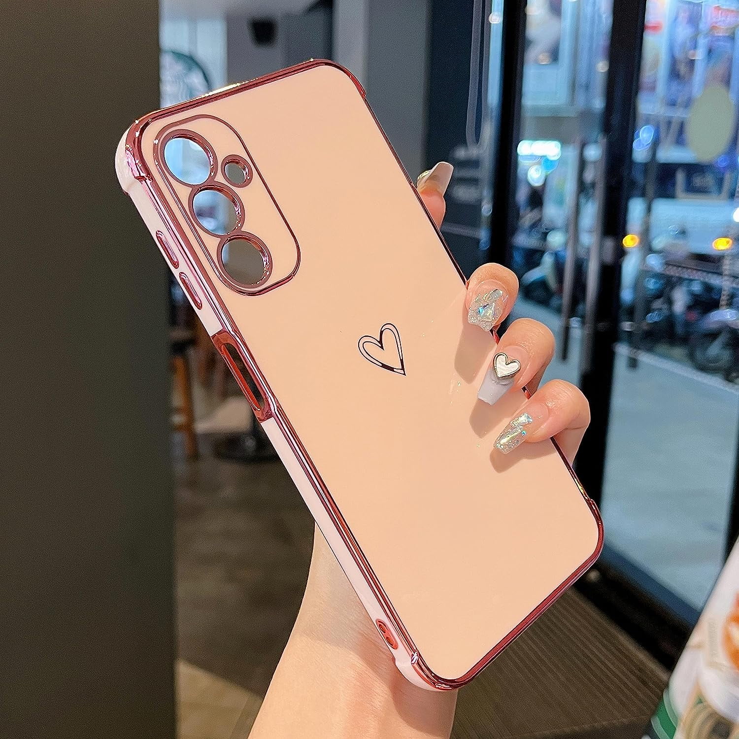 Samsung Galaxy A14 5G Case,Cute Plating Edge Love Hearts Pattern with Camera Lens Protection ...