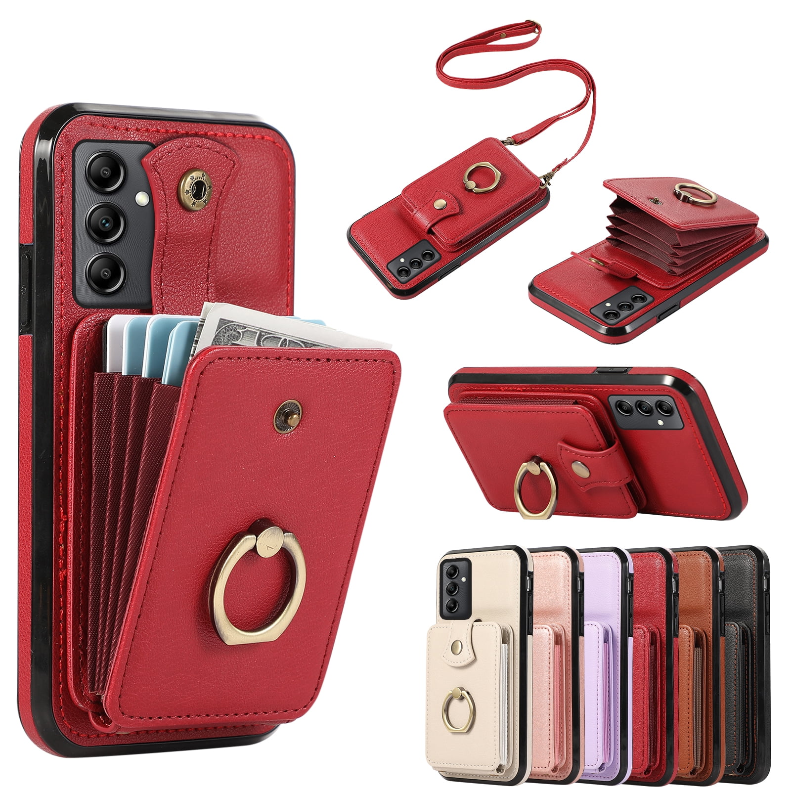 for Samsung Galaxy A14 5G Case, Elegant Minimalist Wallet Case with Ring Kickstand and Shoulder ...