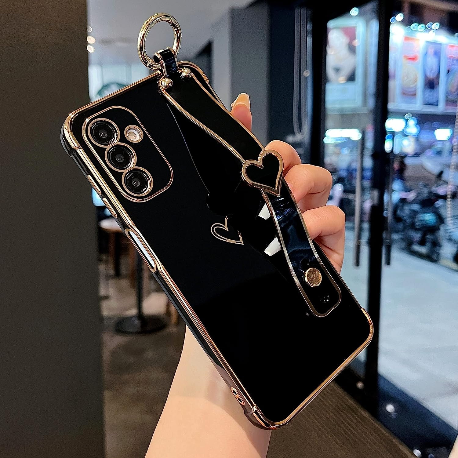 Samsung Galaxy A14 5G Case with Kickstand,Luxury Cute Plating Edge Love Hearts Pattern Wrist ...