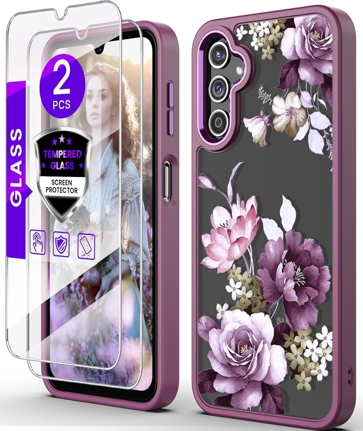 for Samsung Galaxy A14 5G Case with Tempered Glass Screen Protector [2 ...