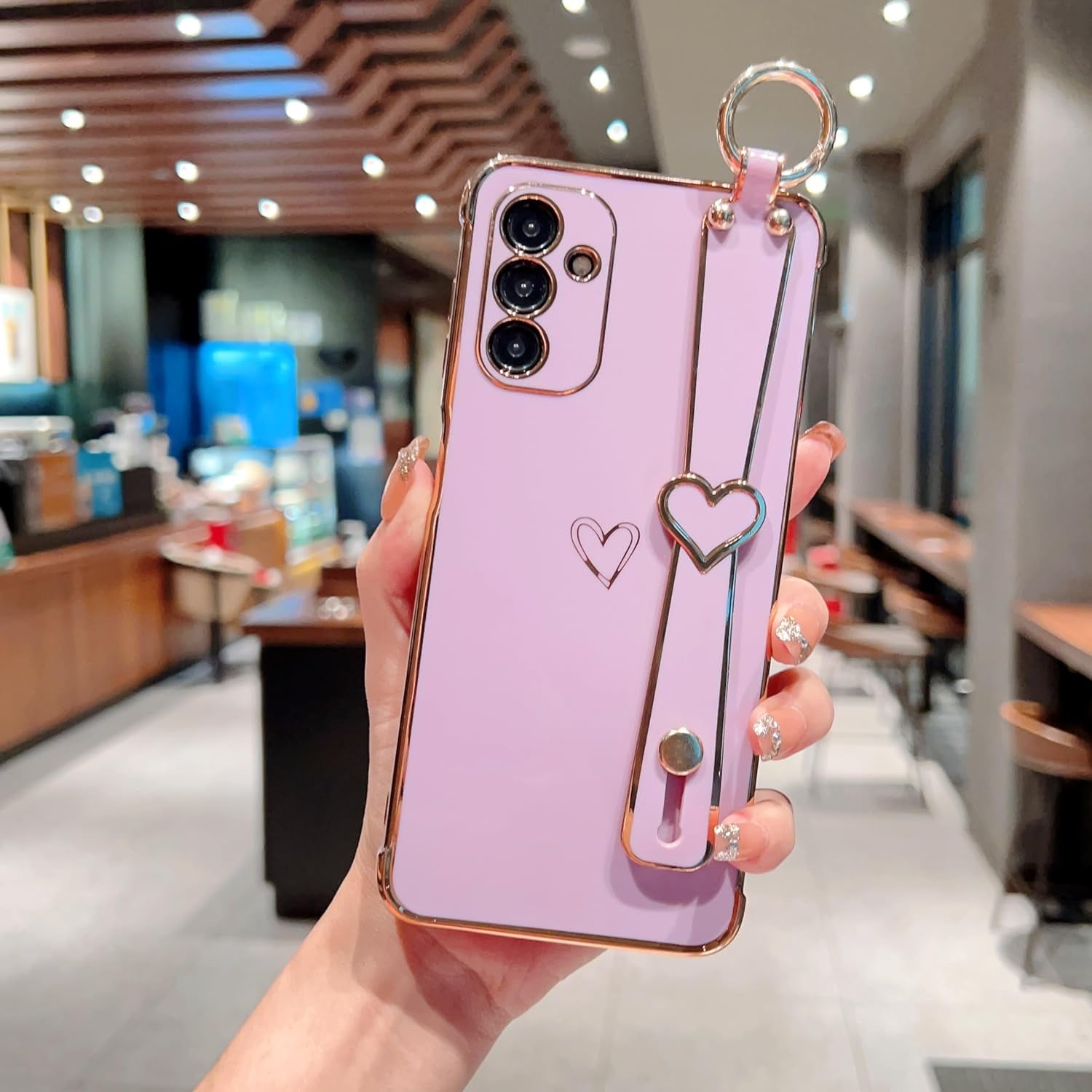 for Samsung Galaxy A14 5G Case with Wrist Strap,Luxury Cute Plating ...