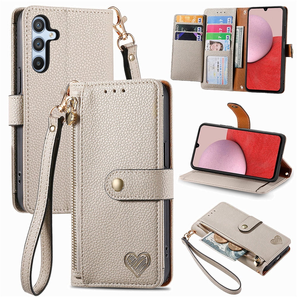 For Samsung Galaxy A14 Leather Phone Case Wallet Zipper Pocket Pouch ...