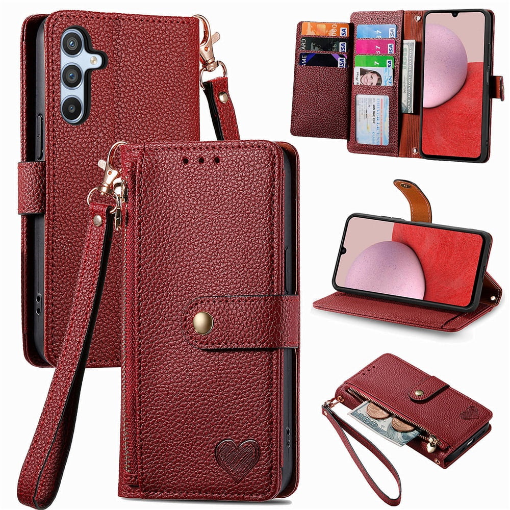 For Samsung Galaxy A14 Leather Phone Case Wallet Zipper Pocket Pouch ...