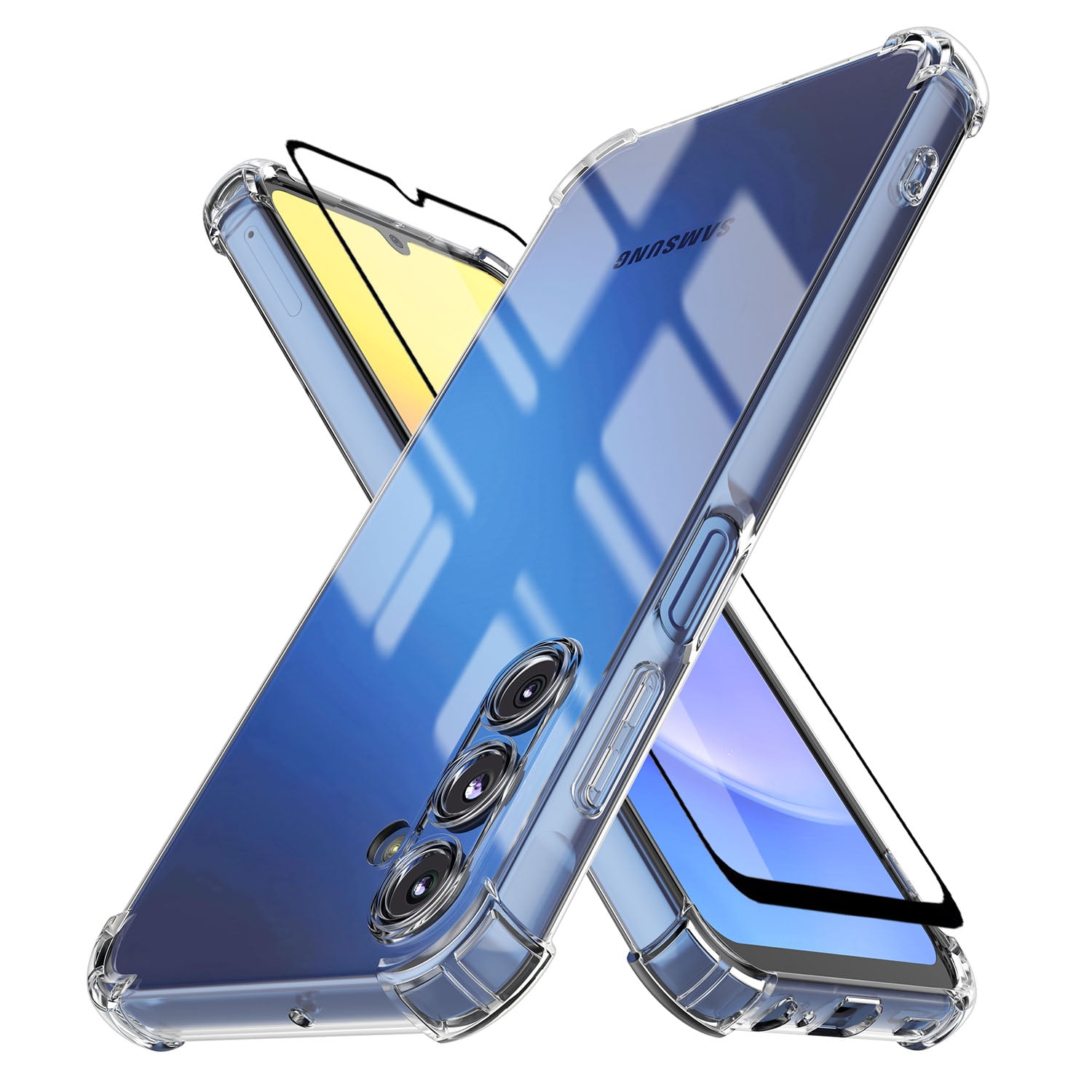 For Samsung Galaxy A15 5G Crystal Clear Case with Tempered Glass Screen Protector, Ebizware Non ...