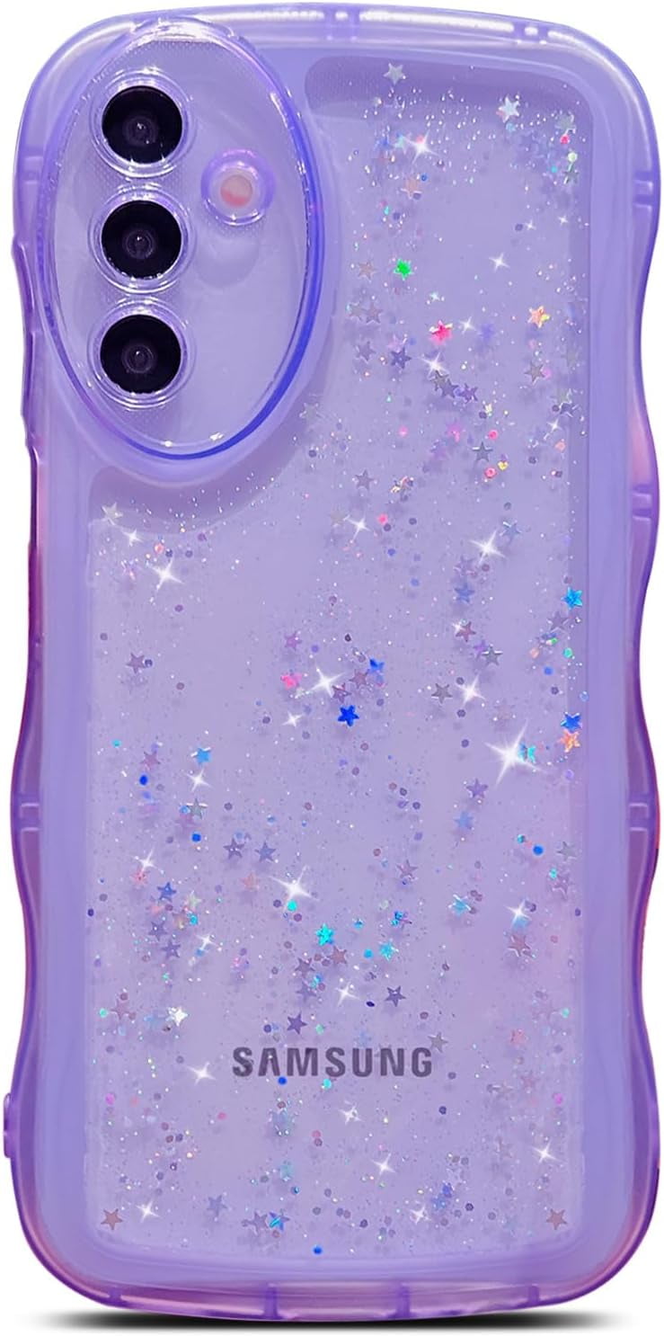 for Samsung Galaxy A15 5G Phone Case 6.5", Glitter Clear Bling Star Transparent Matte Cute Curly ...