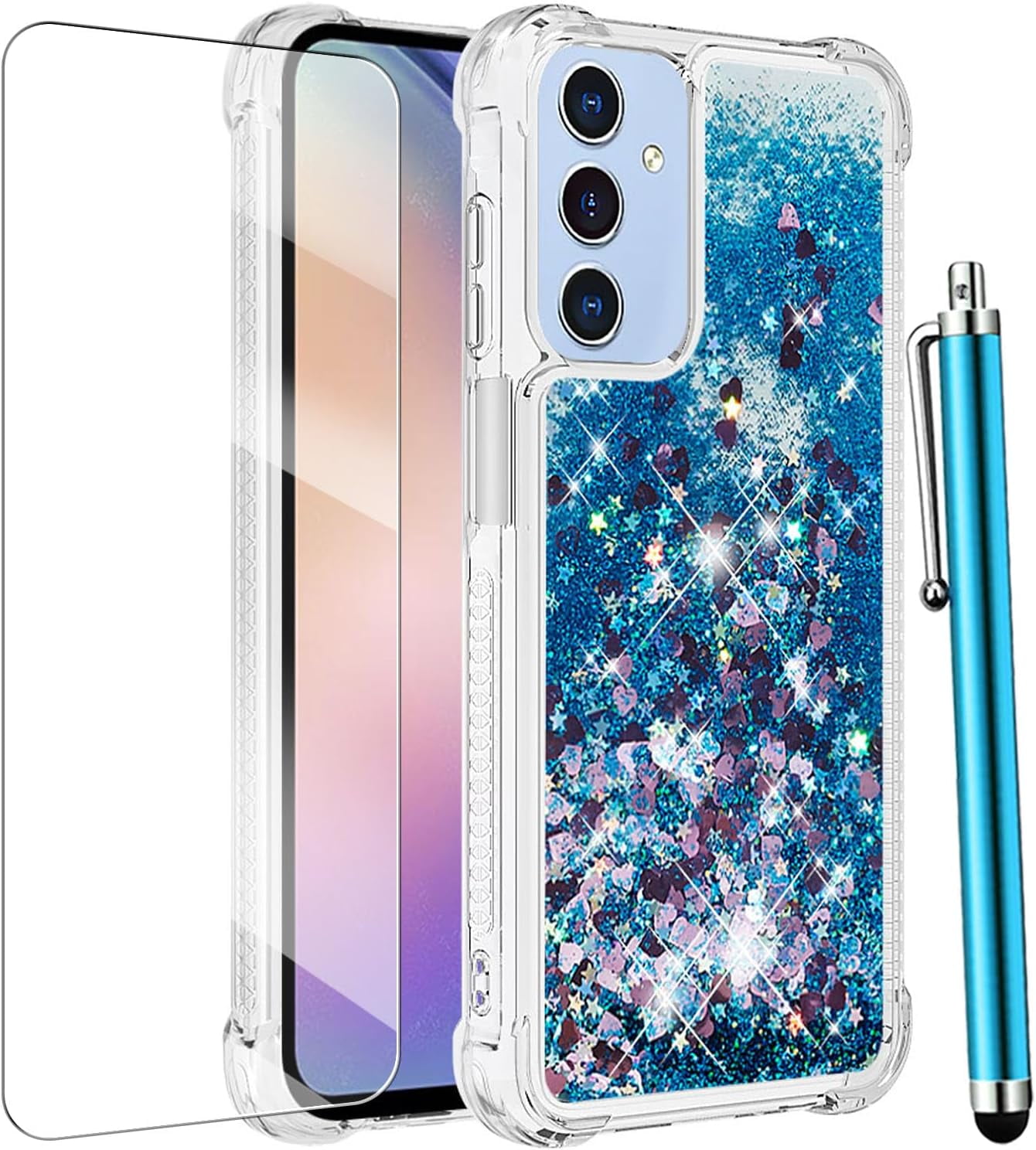 for Samsung Galaxy A15 5G Phone Case with Screen Protector, Glitter ...