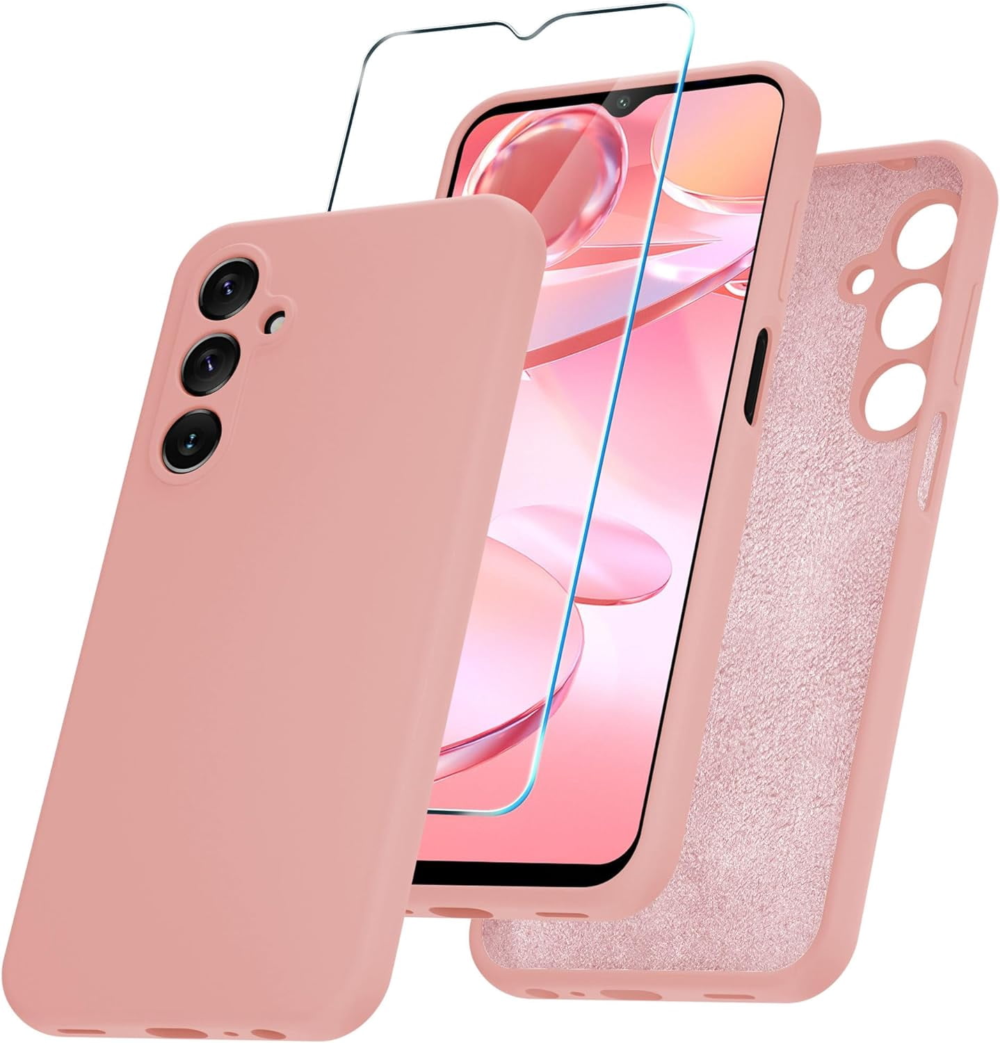 Samsung Galaxy A15 5G Silicone Slim Case with Screen Protector, Pink ...