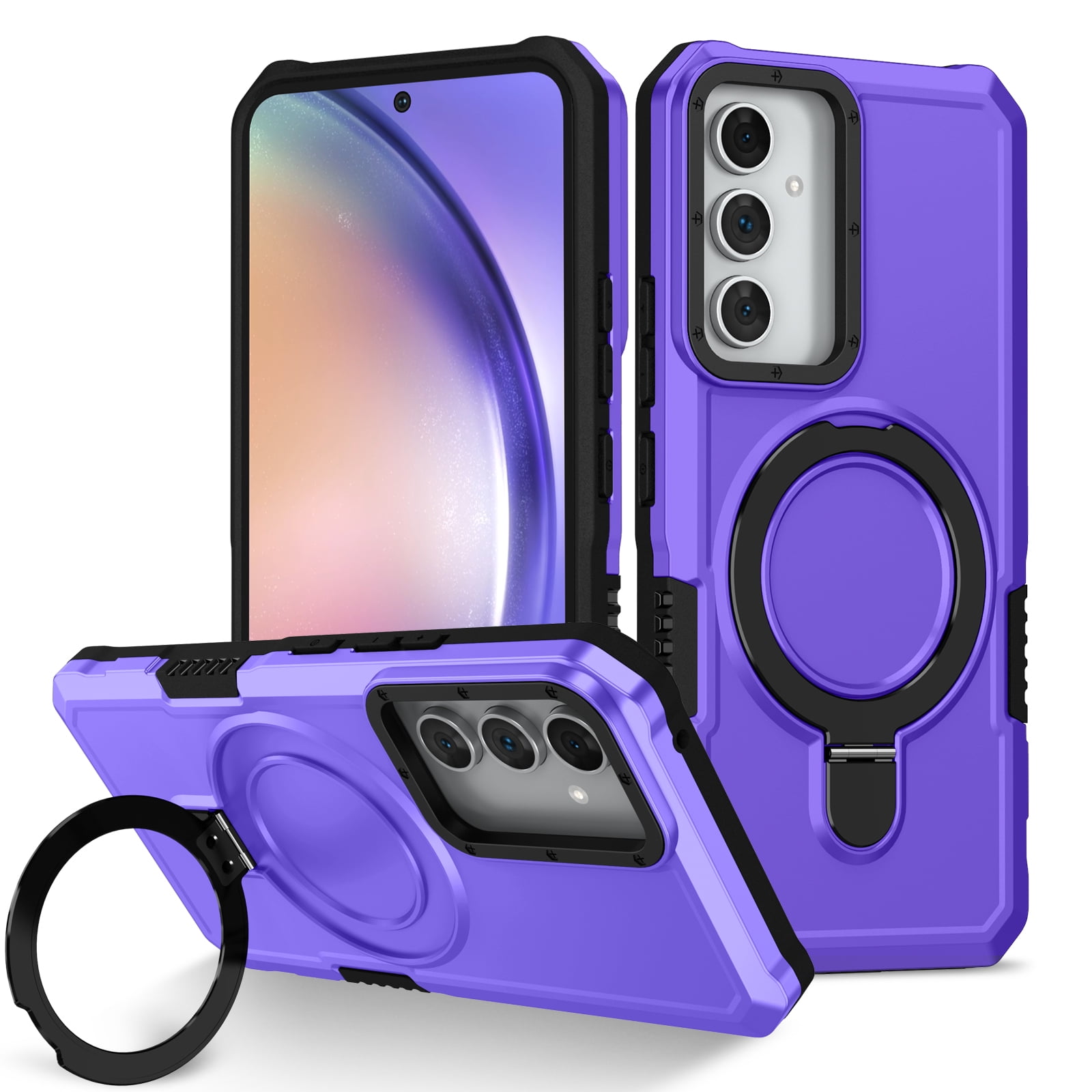 for Samsung Galaxy A15 Hybrid Case with Magnetic Ring Multi-Angle Stand ...