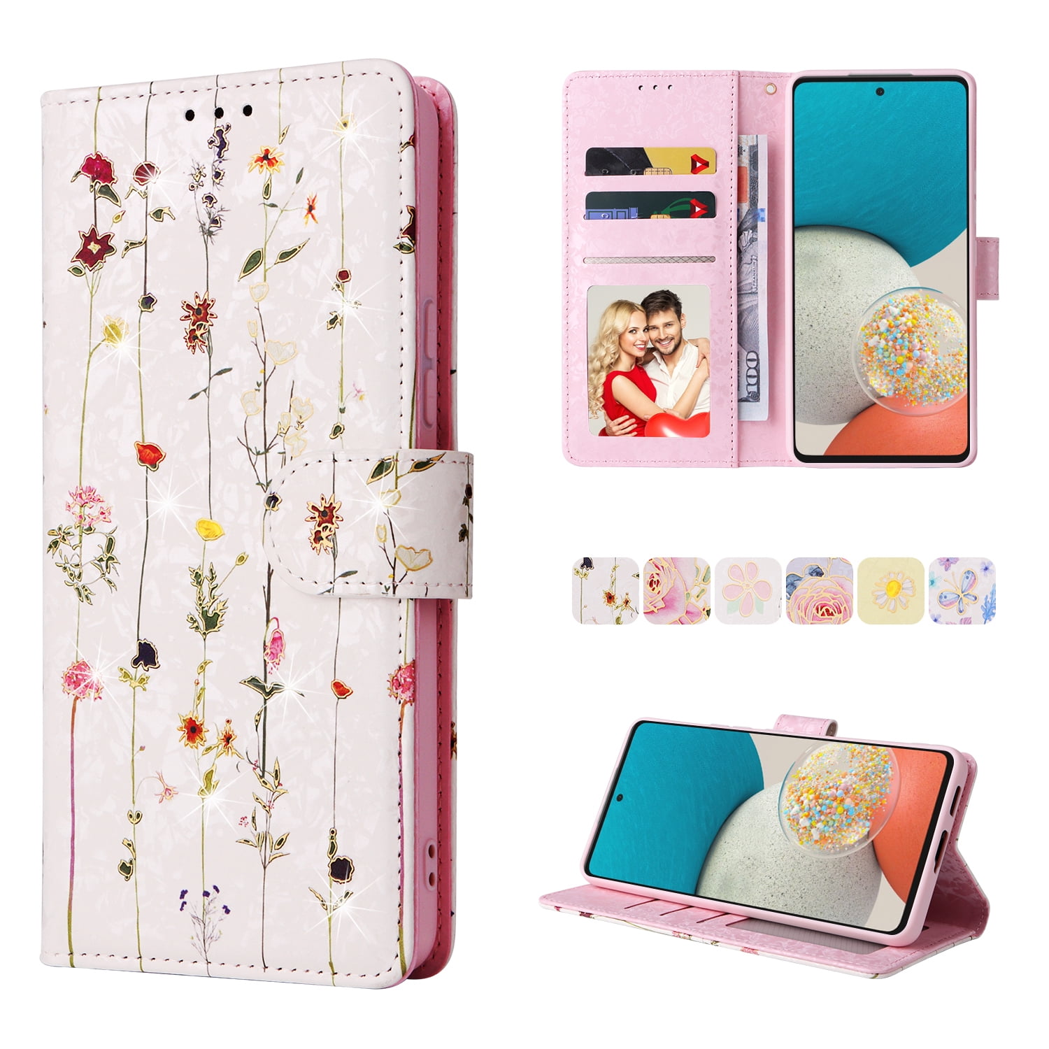 for Samsung Galaxy A15 Wallet Case with Card Holder, Floral Flower PU ...