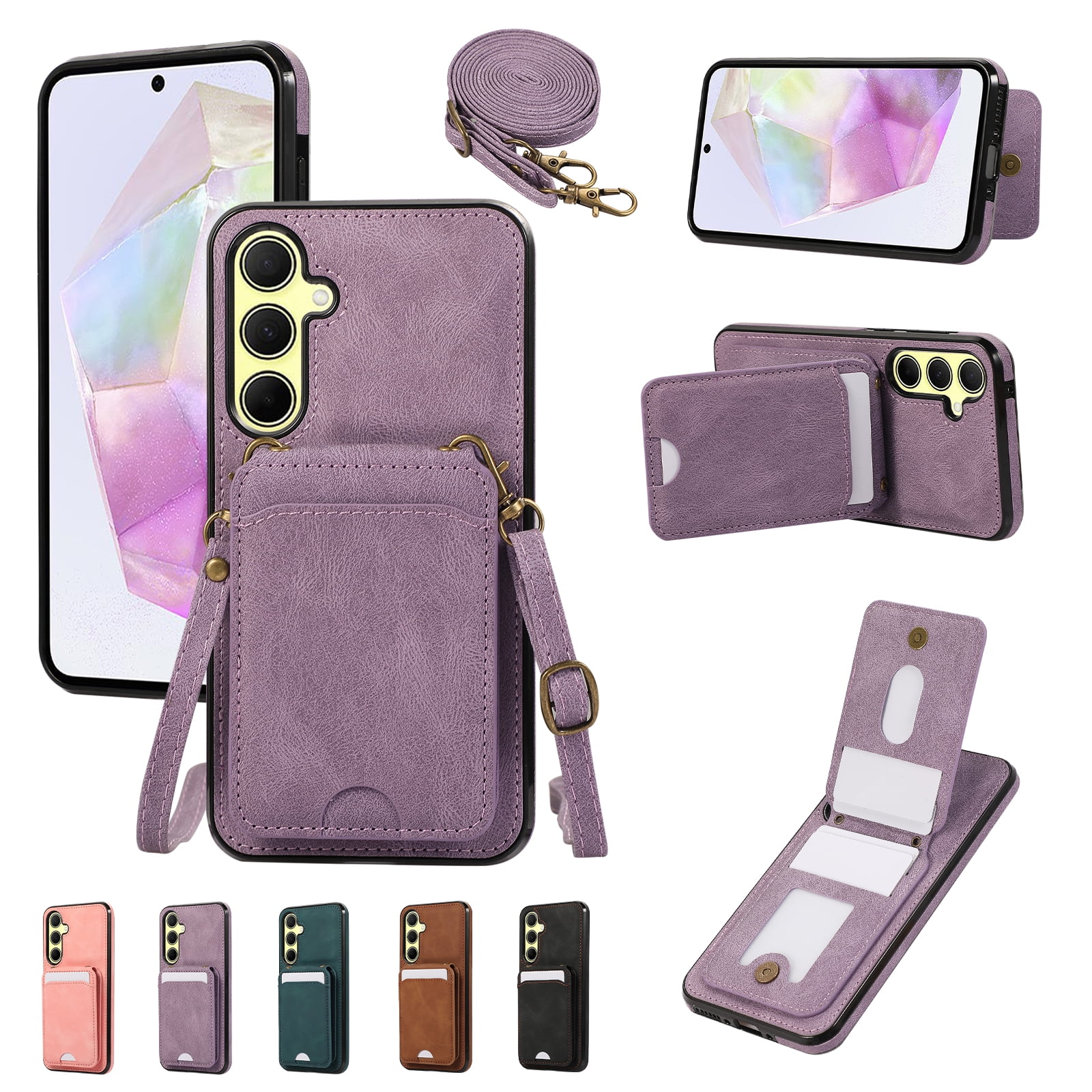 for Samsung Galaxy A15 Wallet Case with Shoulder Lanyard Strap ...