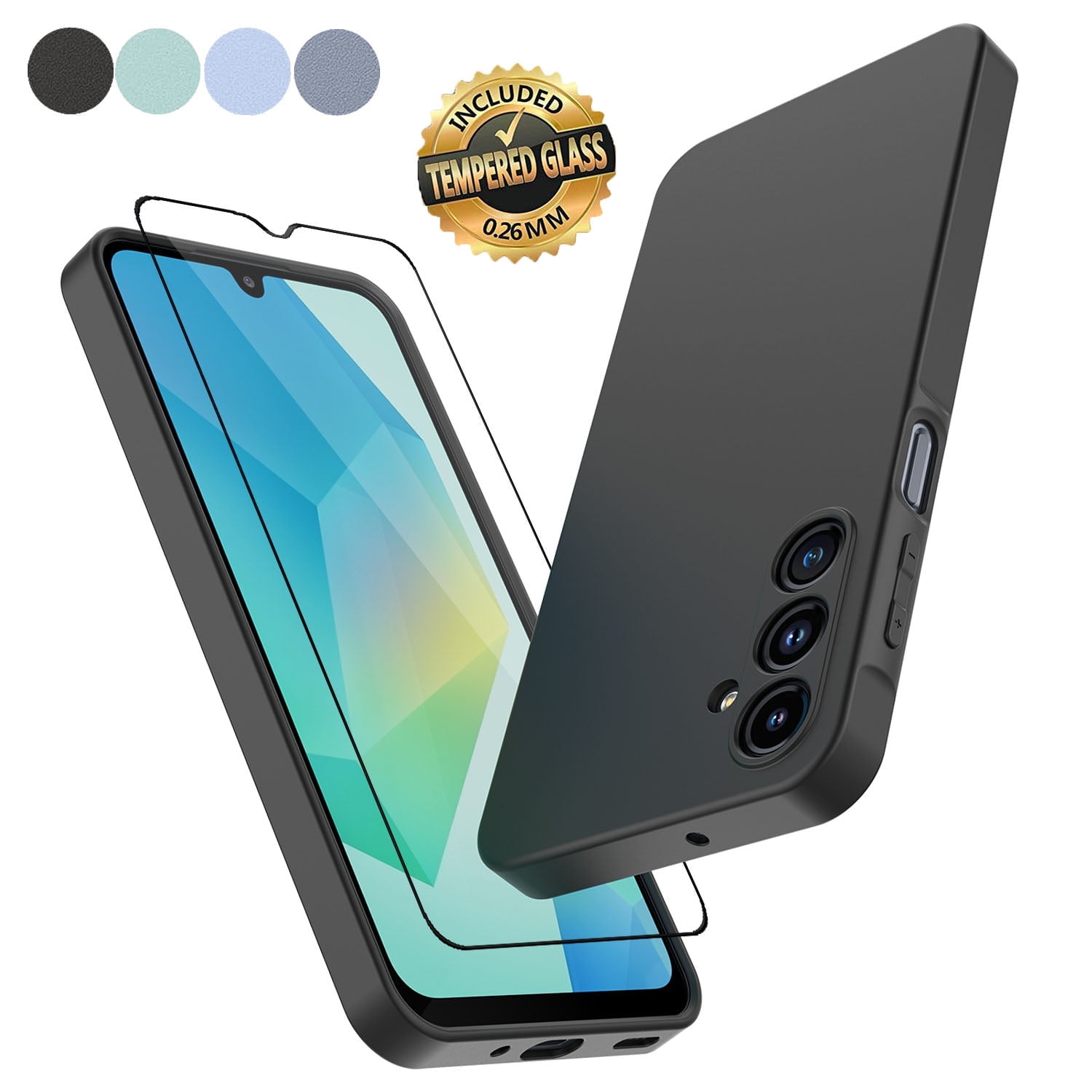 For Samsung Galaxy A16 5G Silicone Case with Tempered Glass Screen ...
