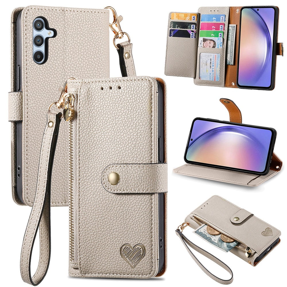 For Samsung Galaxy A16 Leather Phone Case Wallet Zipper Pocket Pouch ...