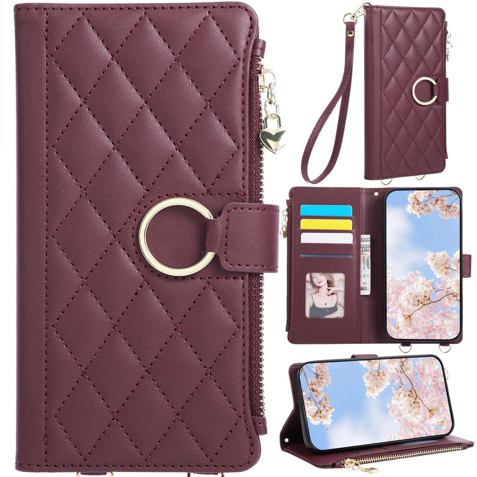 for Samsung Galaxy A17/A26 Leather Phone Case Wallet Love Heart Zipper ...