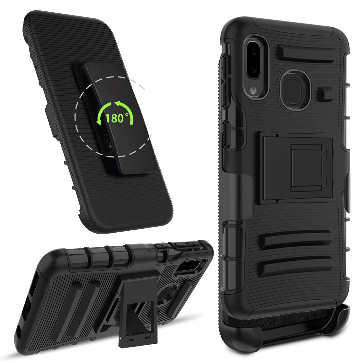 for Samsung Galaxy A20, A30 Case Hybrid Heavy Duty Shock Absorption Kickstand Armor Case with ...