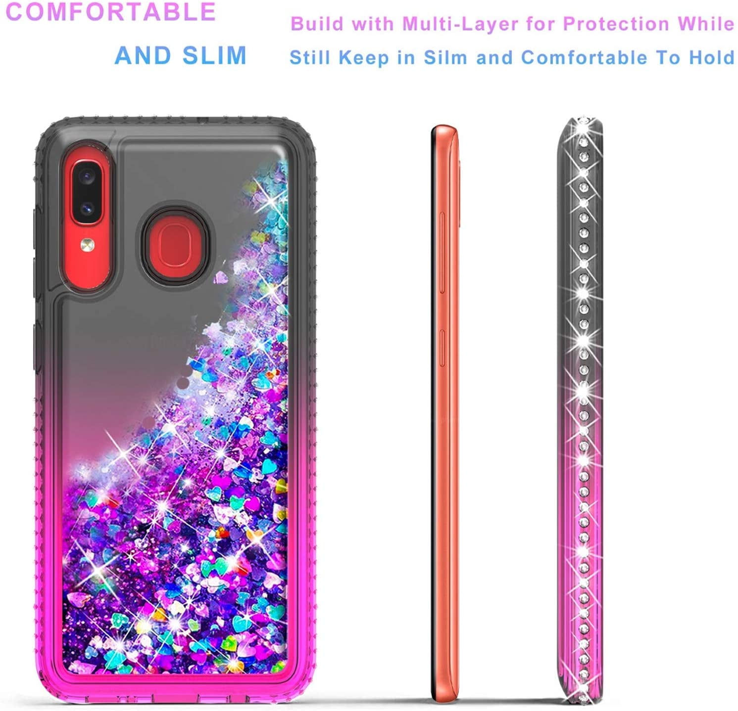 Samsung Galaxy A20 Phone Case, Liquid Floating Glitter Quicksand Bling ...