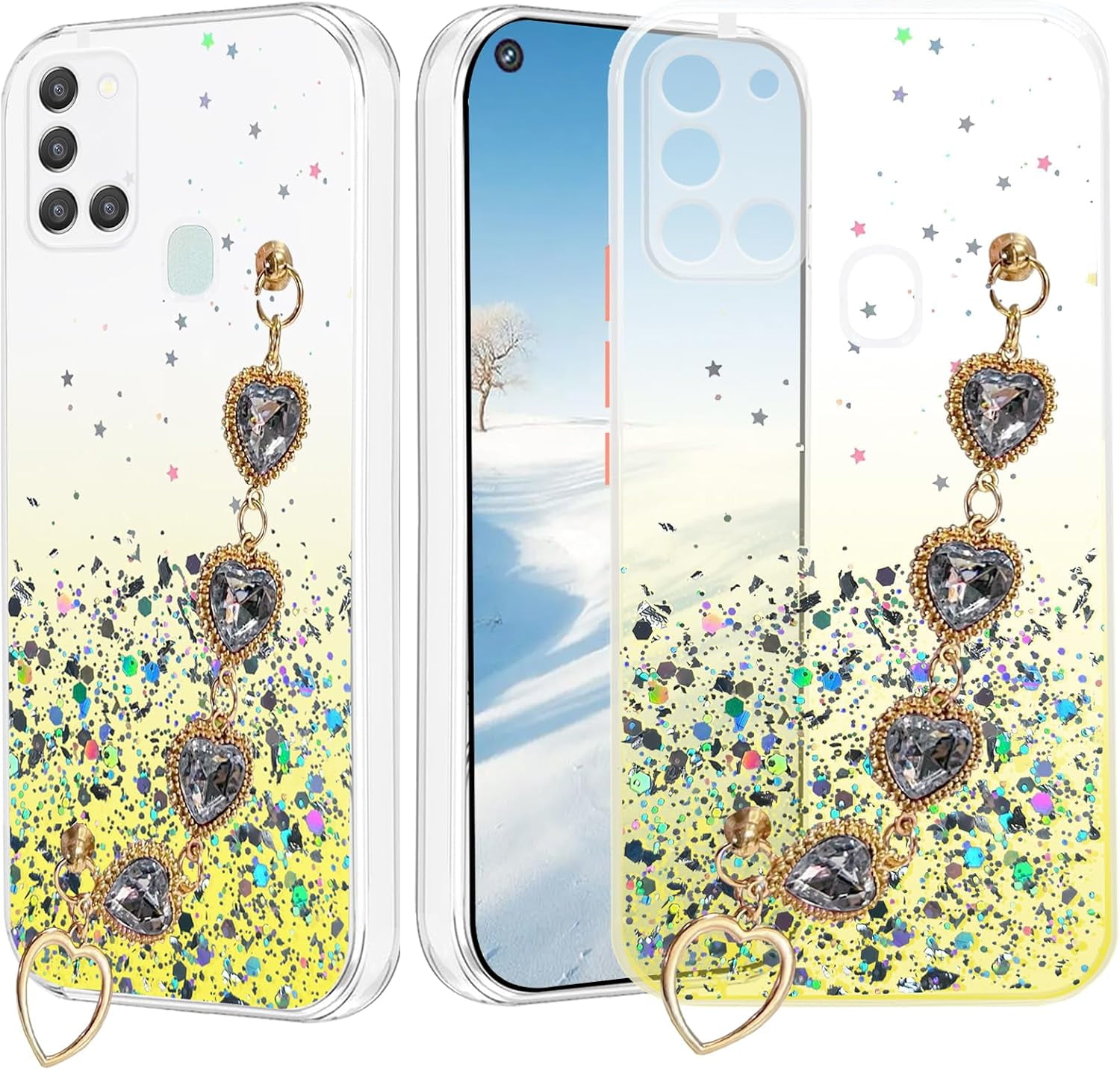 for Samsung Galaxy A21s Case Clear Glitter Silicone, Shockproof Samsung ...