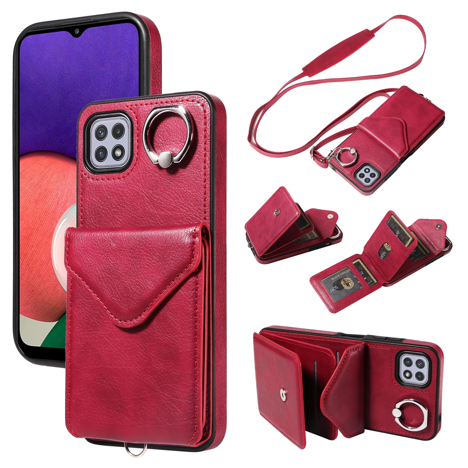for Samsung Galaxy A22 5G Wallet Cover, with Card Holder + Lanyard ...