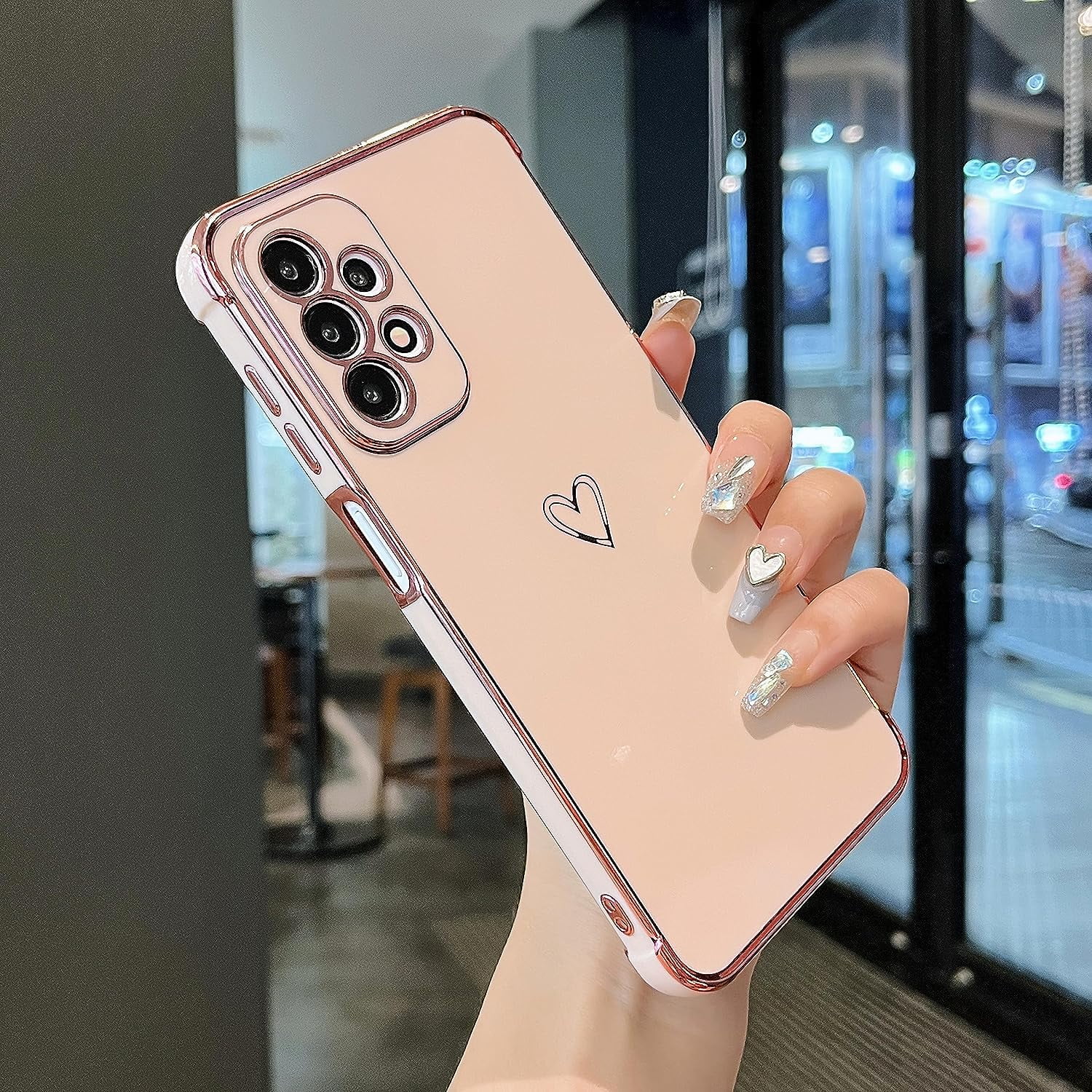 Samsung Galaxy A23 4G/5G Case,Cute Plating Edge Love Hearts Pattern with Camera Lens Protection ...